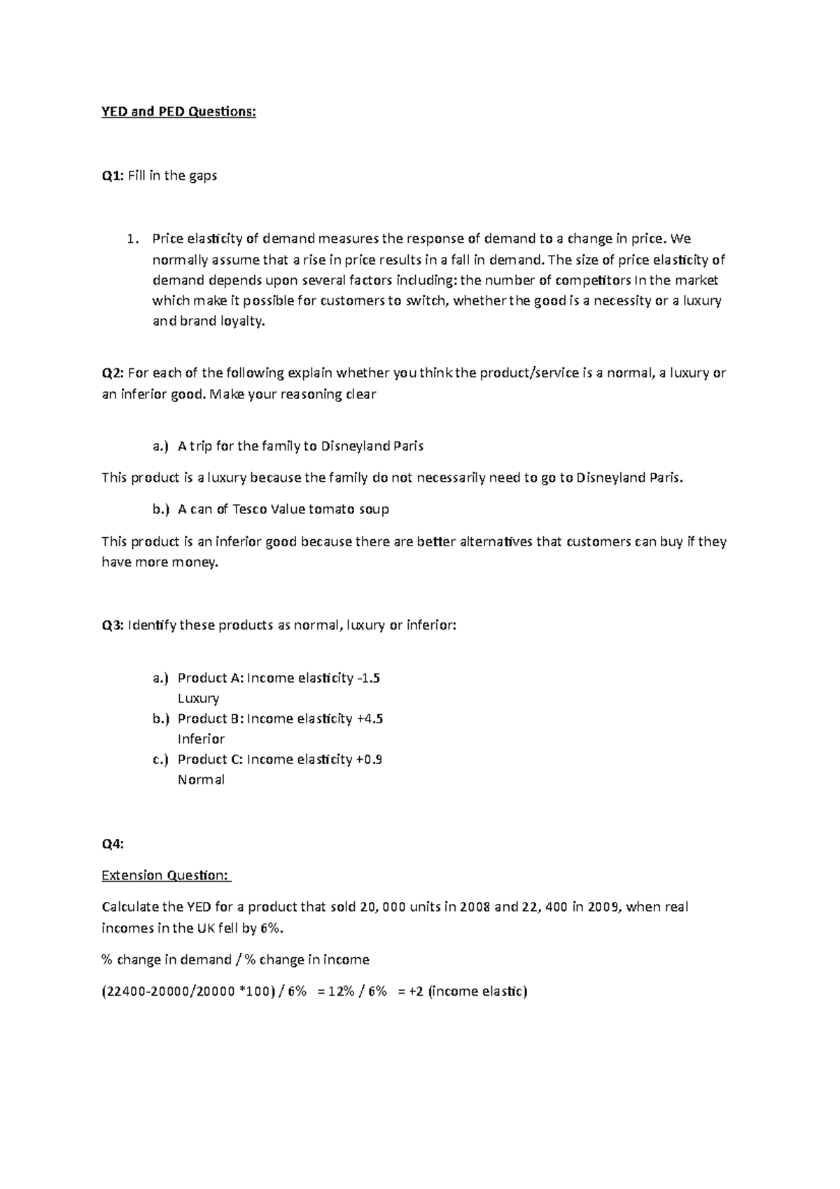 Yed And Ped Questions Yed And Ped Yed And Ped Questions Q1 Fill