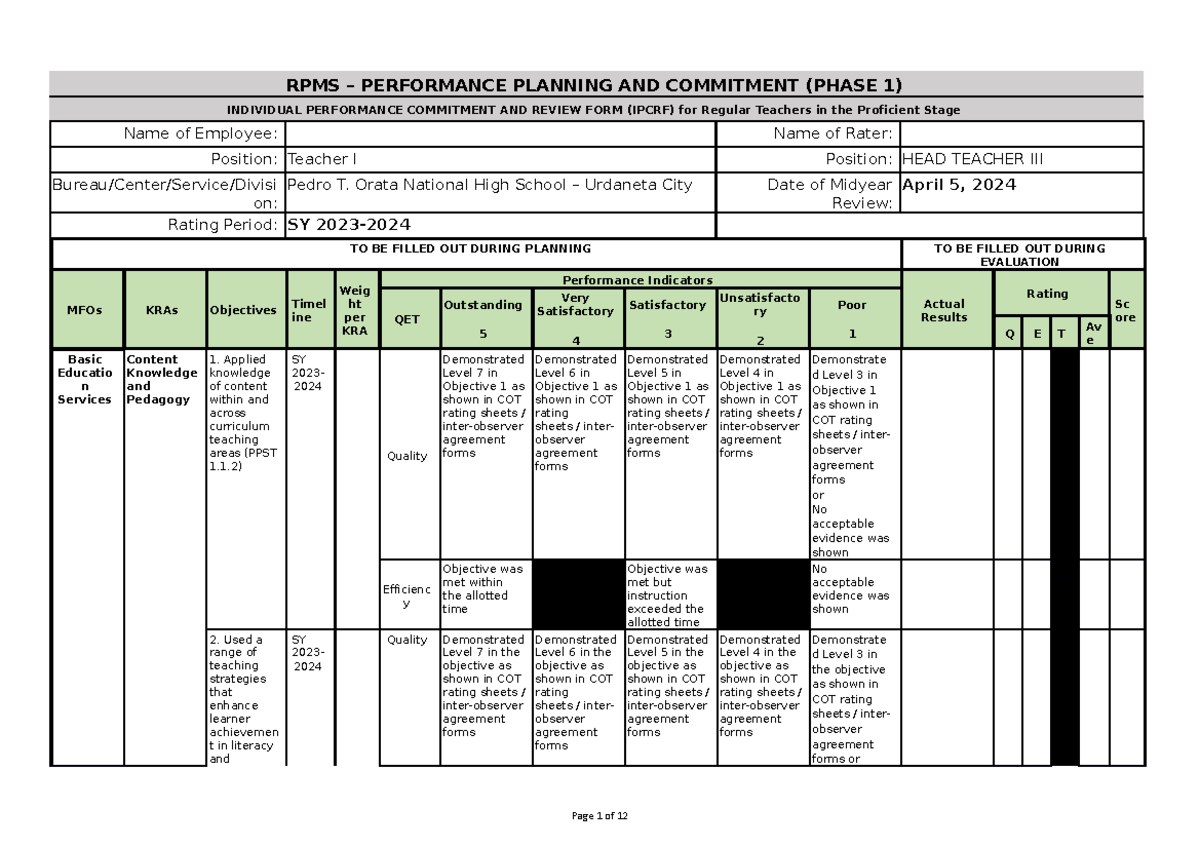 Proficient RPMS Performance Planning AND Commitment Phase 1 1 - RPMS ...