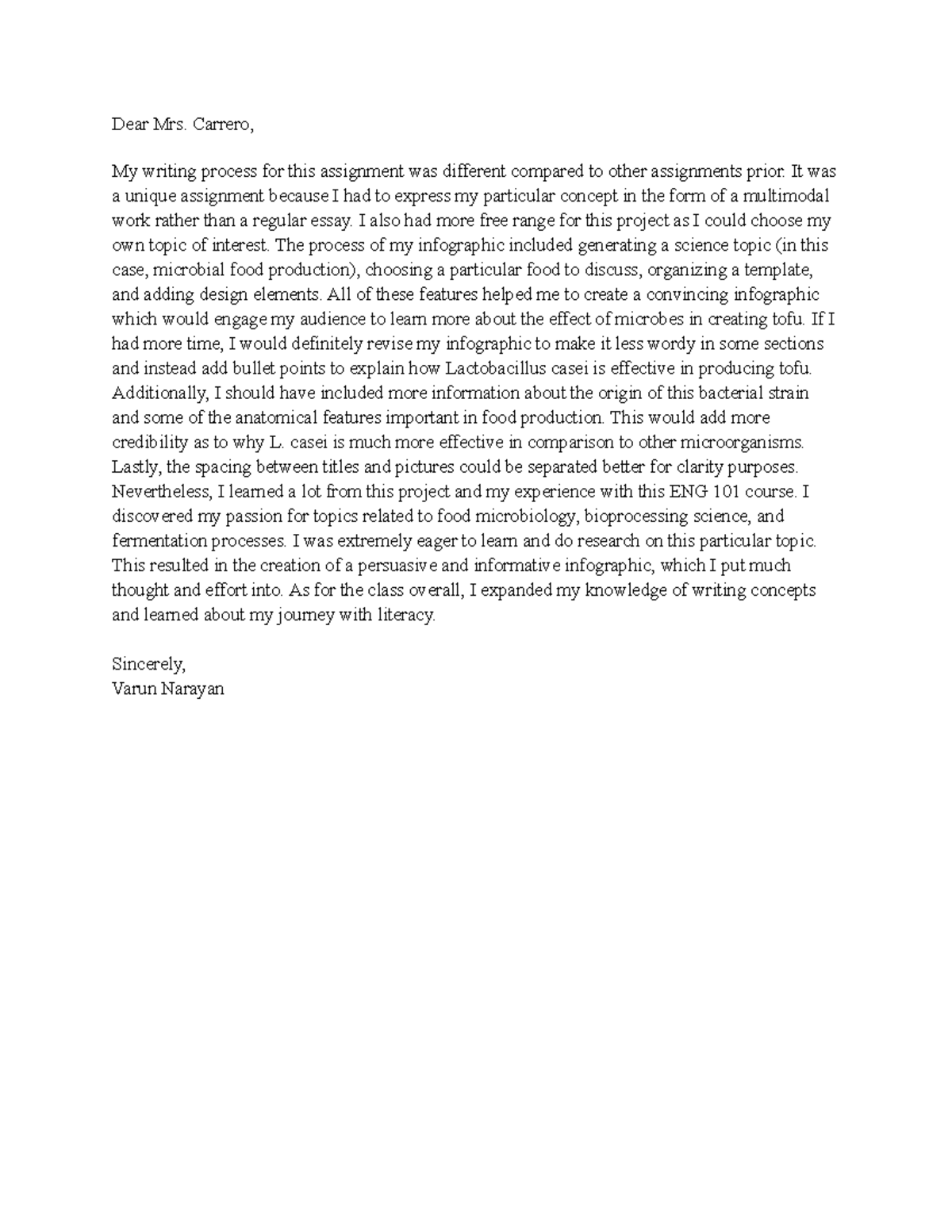Self Cover Letter Project 4 - Dear Mrs. Carrero, My writing process for ...