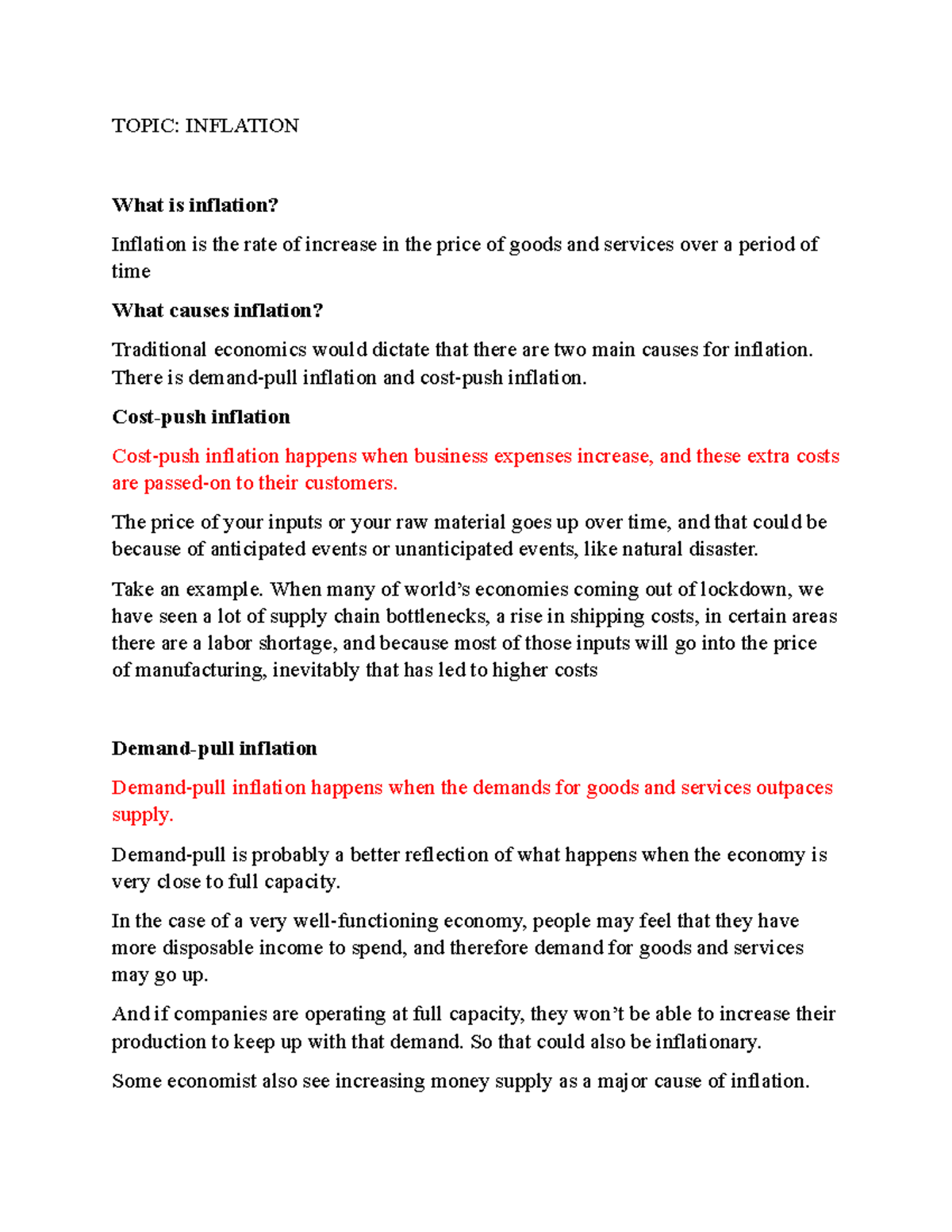 Inflation - TOPIC: INFLATION What is inflation? Inflation is the rate ...