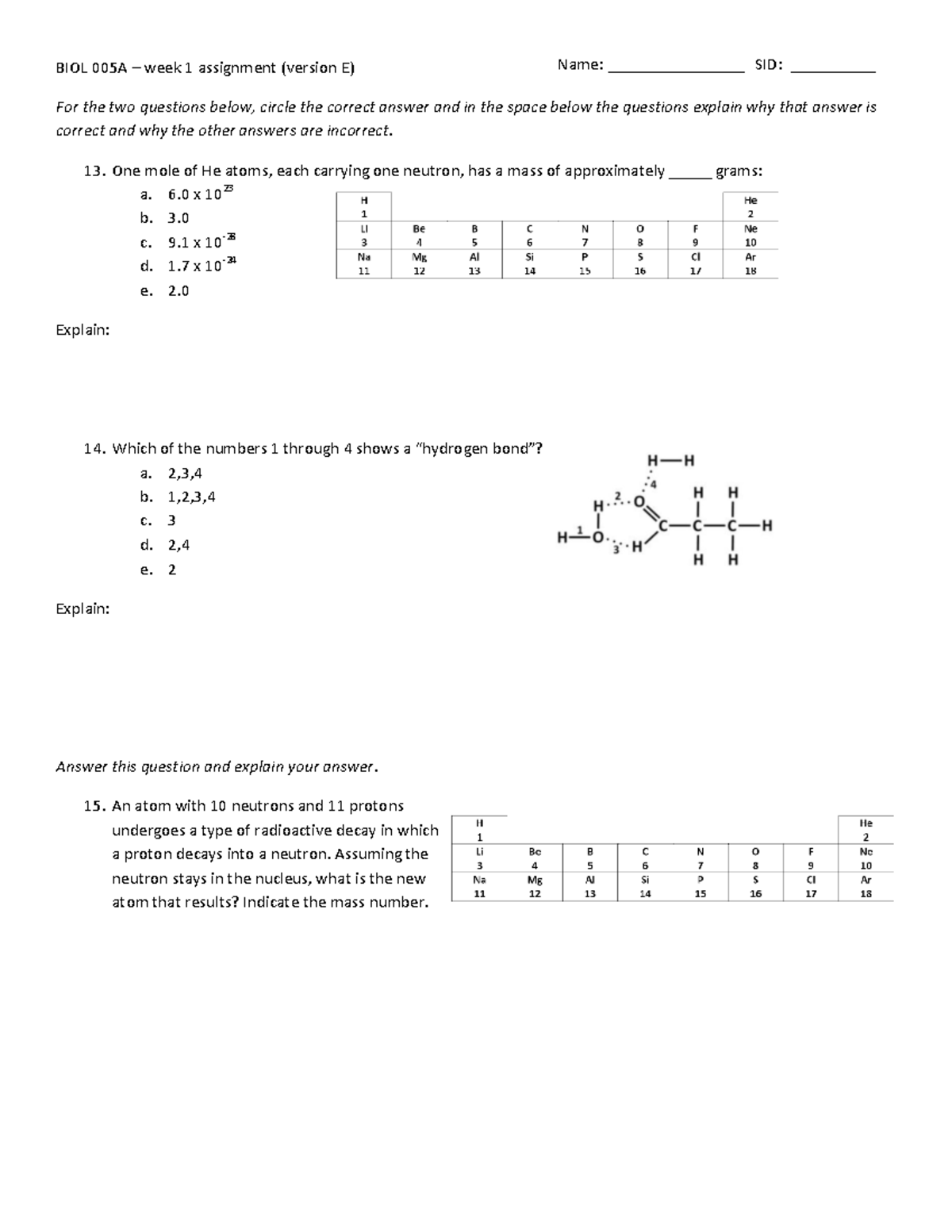Bio 5A Week 1 Assignment - Version E - BIOL 005A – week 1 assignment ...