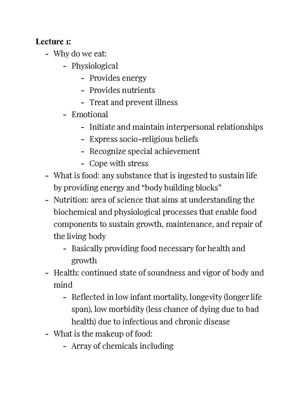 Science of food notes - Lecture 1: - Why do we eat: - Physiological ...