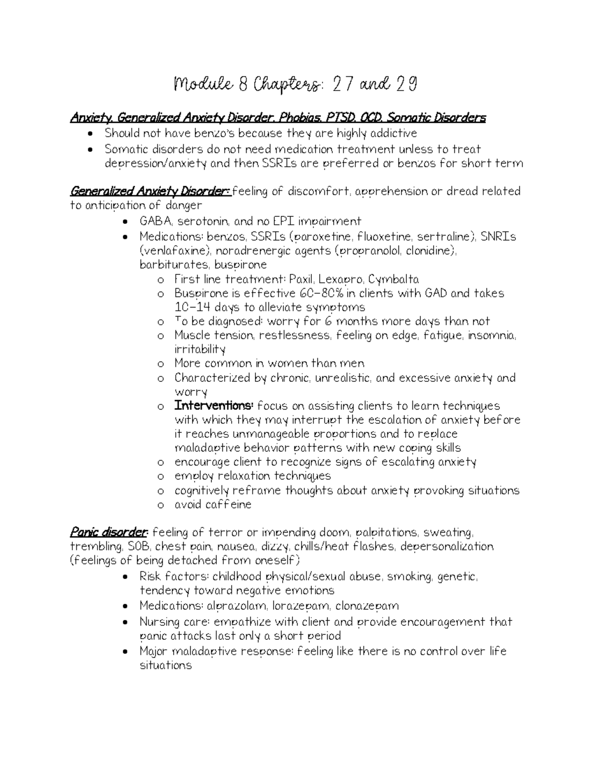 Exam 3 Module 8-10-1 copy - Module 8 Chapters: 27 and 29 Anxiety ...