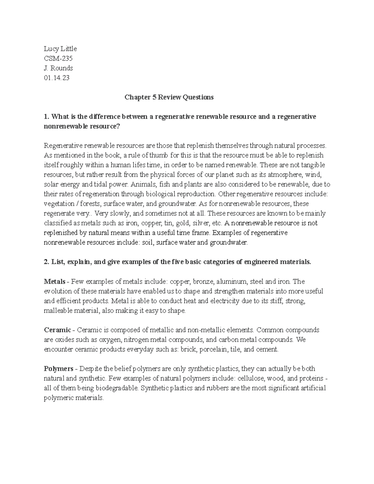 CSM-235 - Chapter 5 Review - Lucy Little CSM- J. Rounds 01. Chapter 5 ...