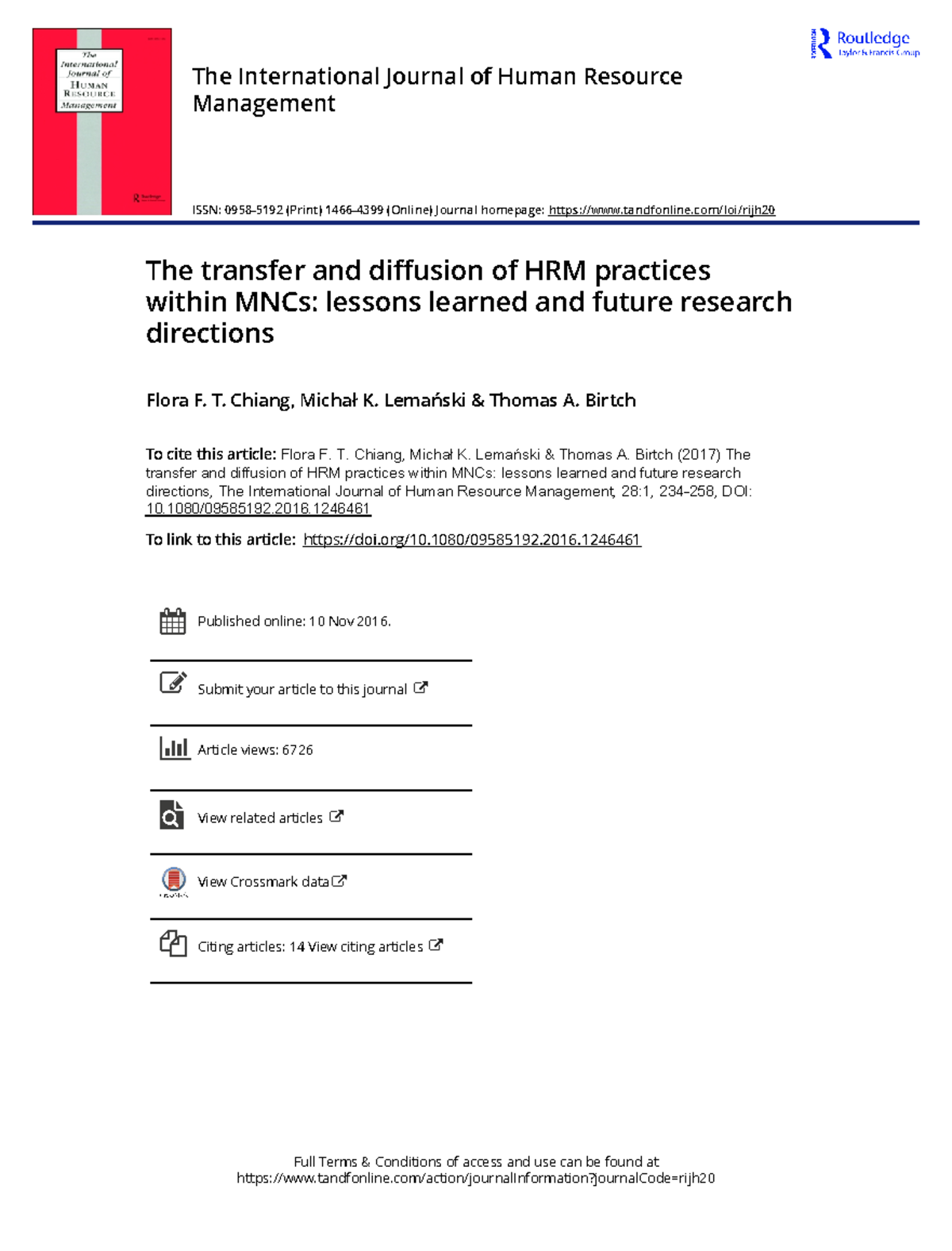 The transfer and diffusion of HRM practices within MNCs lessons learned ...