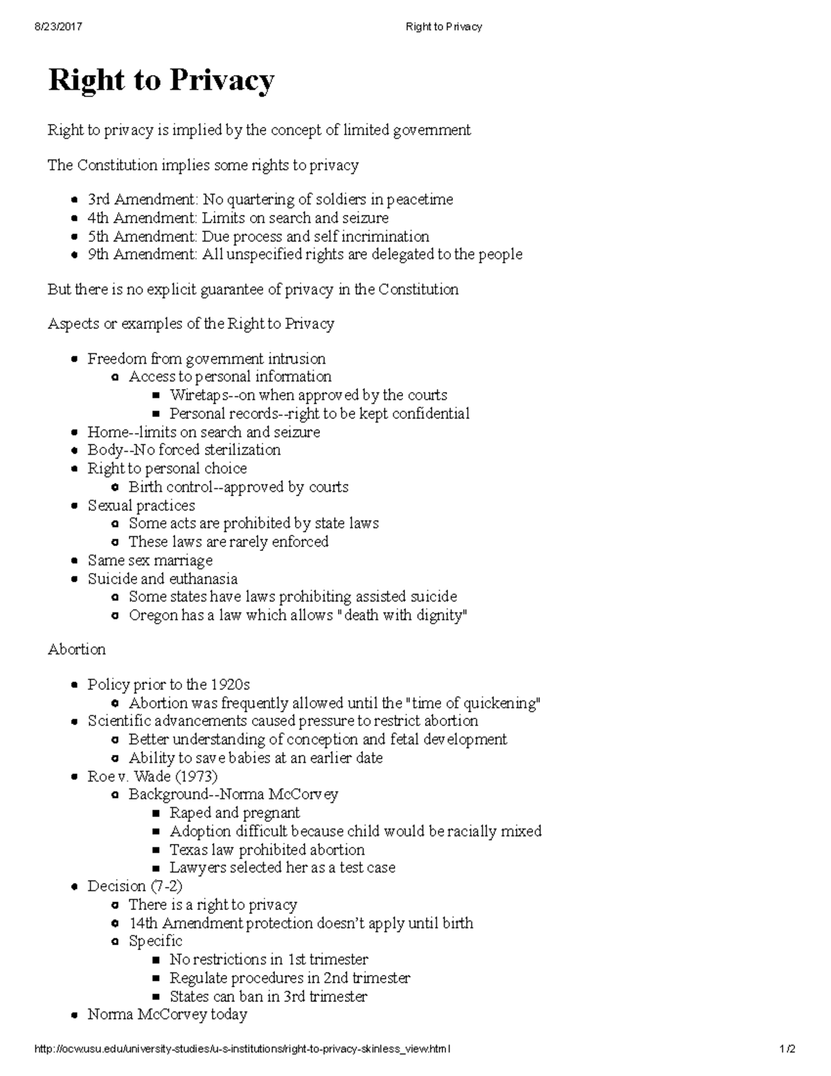 Right to Privacy - fall 2007 - Right to Privacy Right to Privacy Right ...