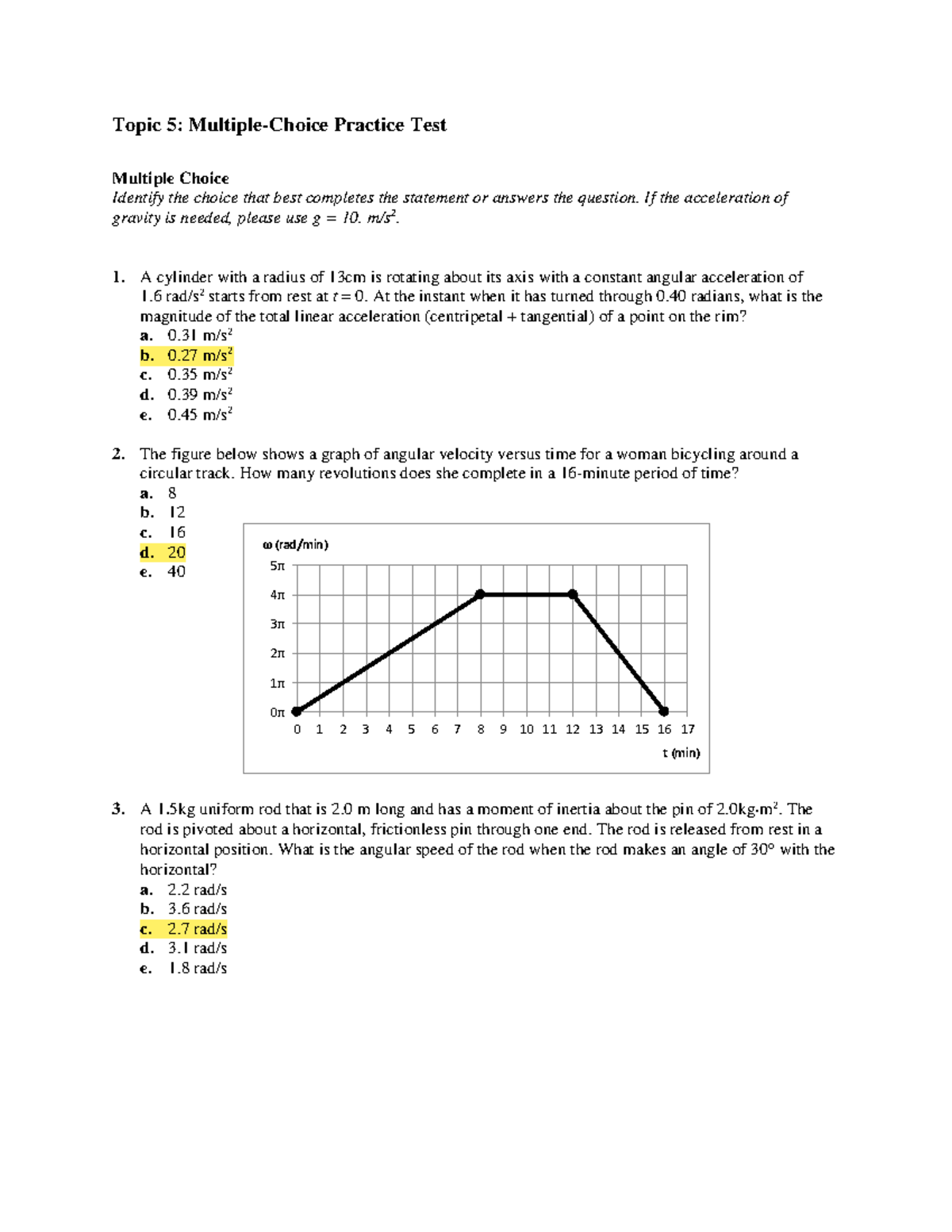 PHY121Topic 5 Multiple-Choice Practice Test SV - Topic 5: Multiple ...