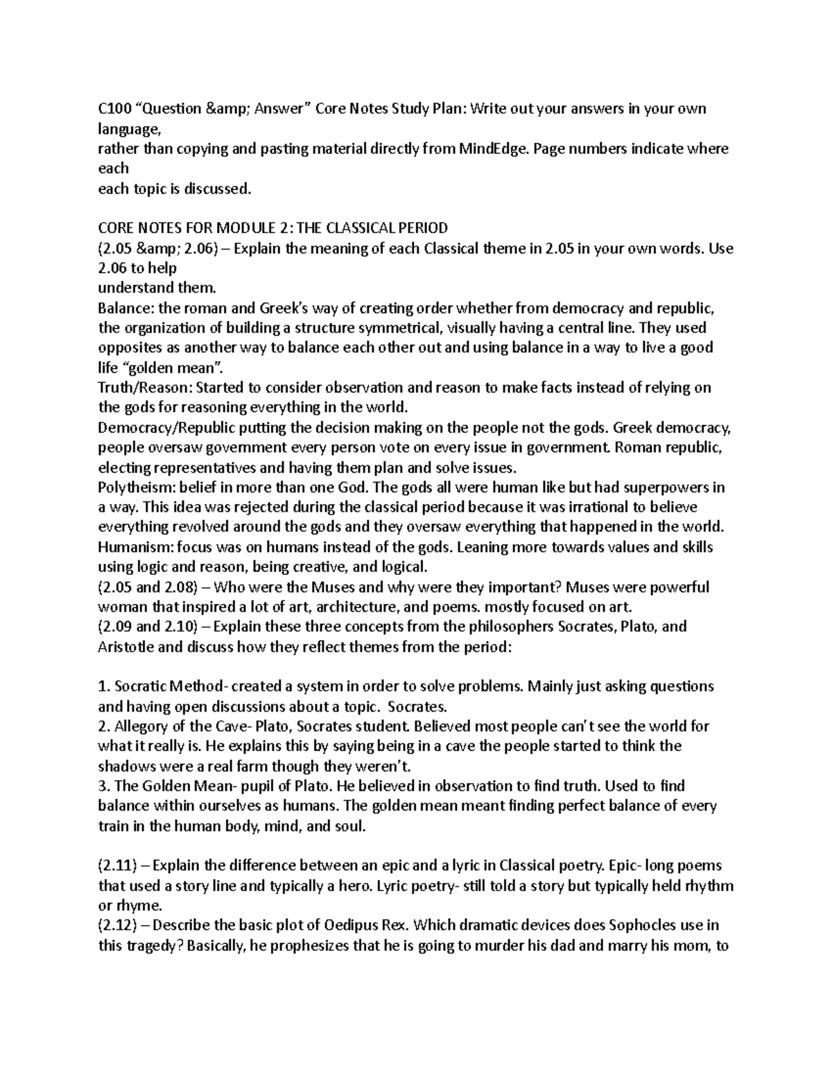 C100 corenotes page - easy practice info for humanities course work ...