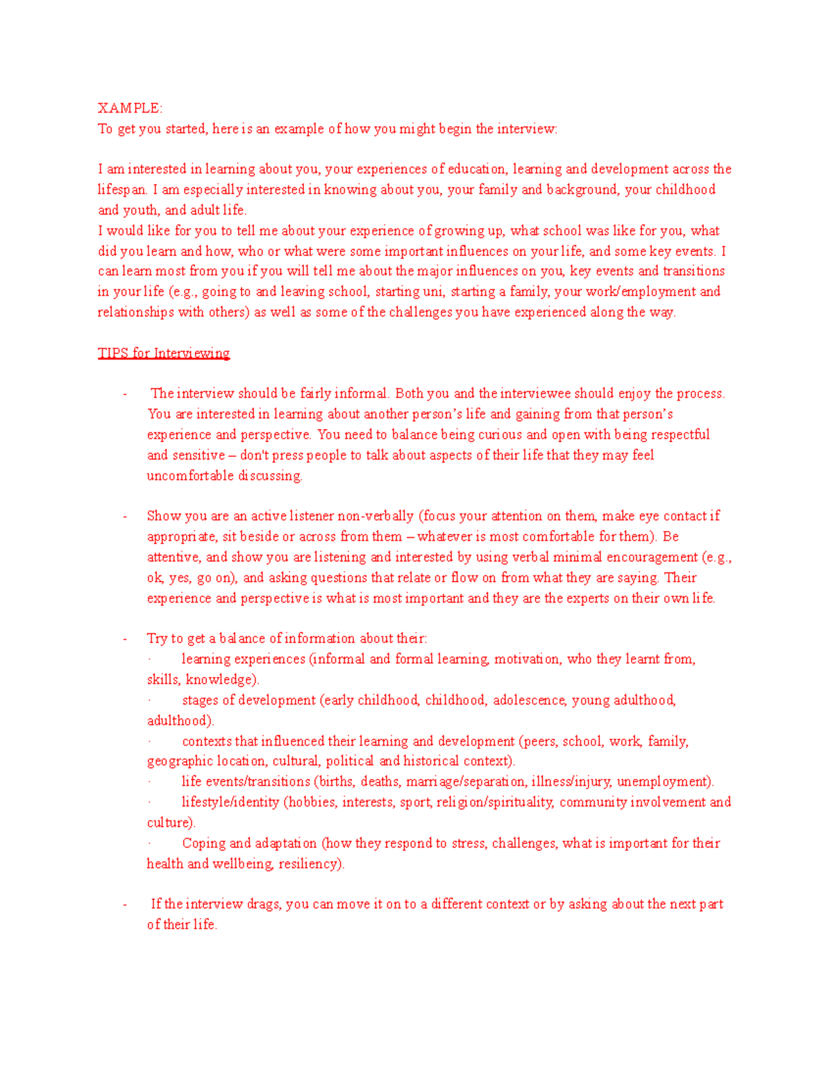 EDUC141-Interview Plan and Example - XAMPLE: To get you started, here ...