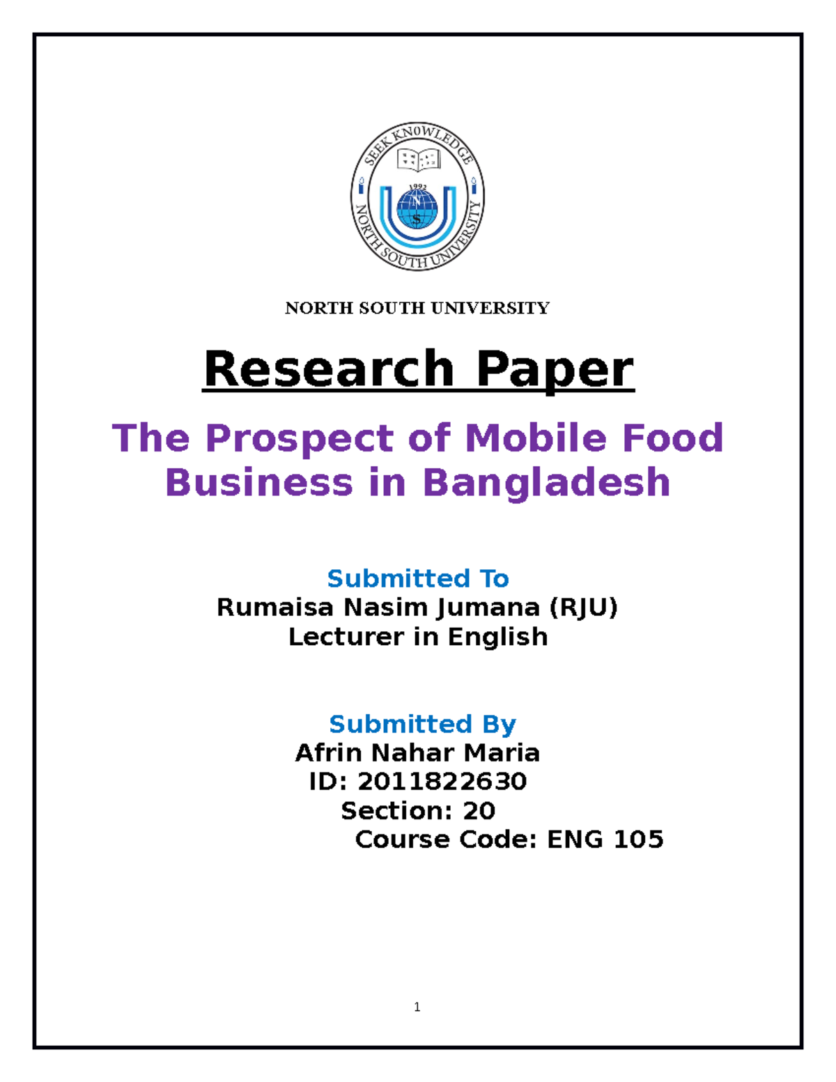 Final-Research-Paper - NORTH SOUTH UNIVERSITY Research Paper The ...