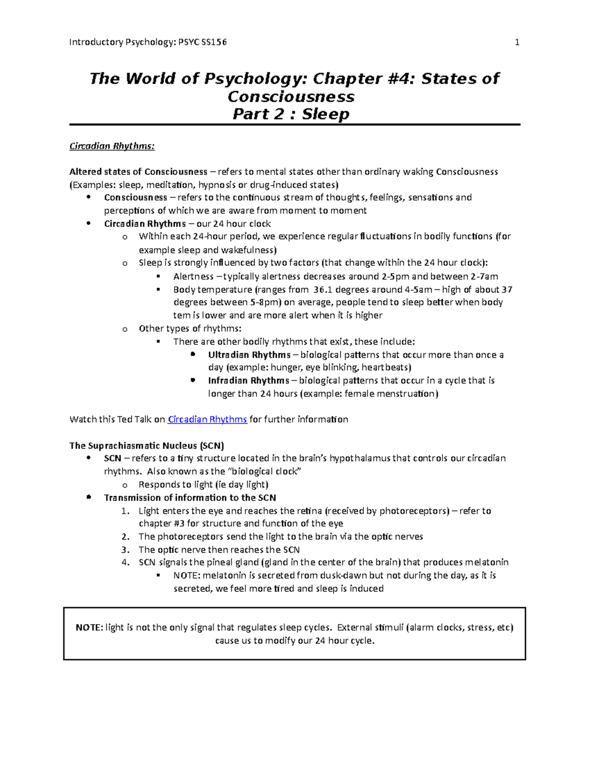 Chapter#4 - States of Consciousness - Sleep - PSYCSS156 - Mohawk ...