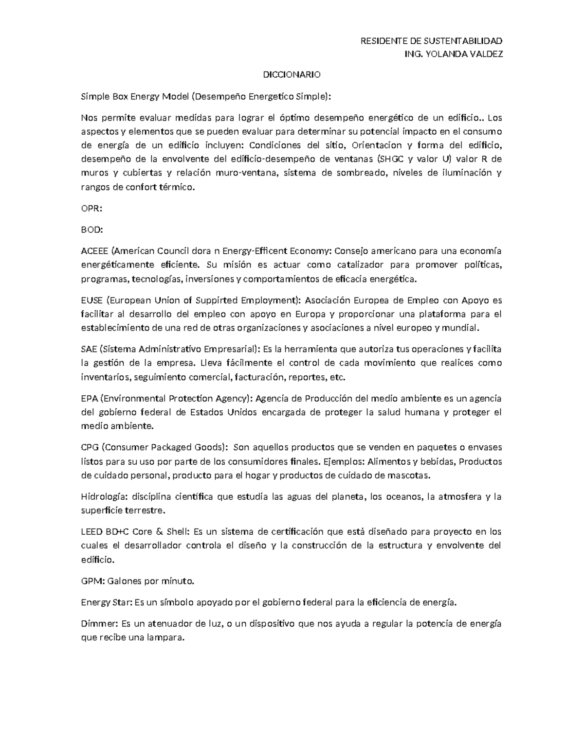 Diccionario - RESIDENTE DE SUSTENTABILIDAD ING. YOLANDA VALDEZ ...