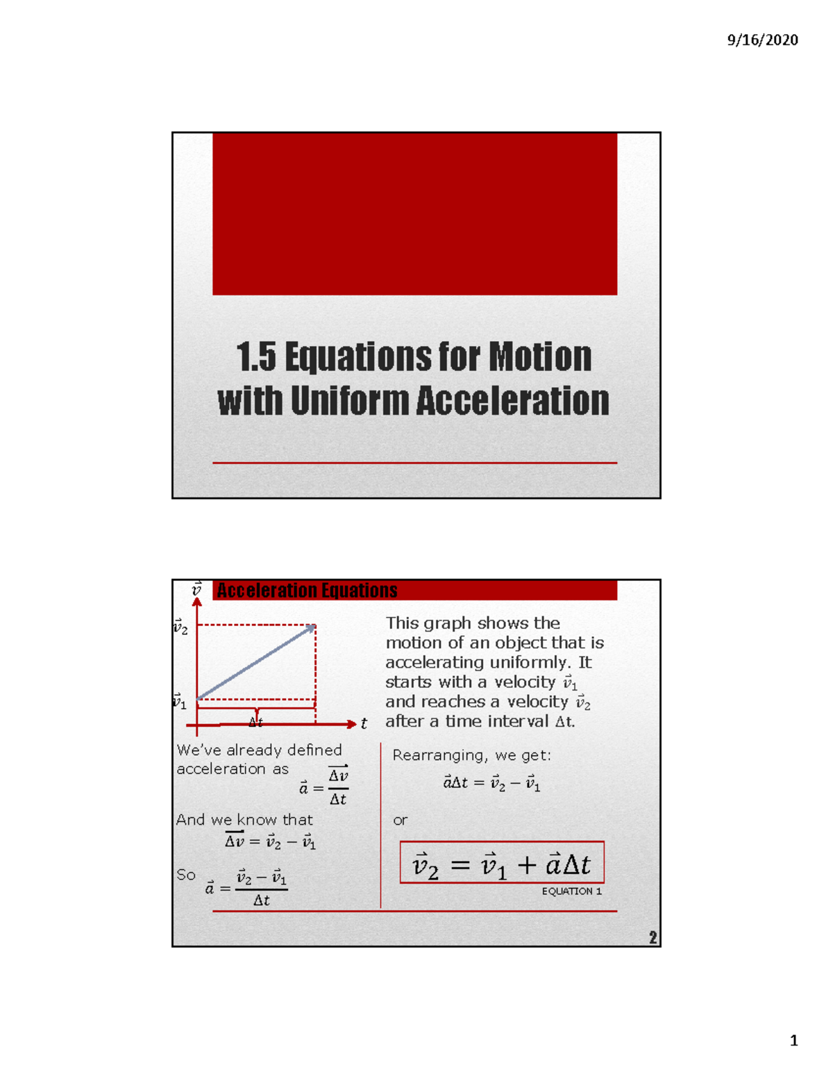 1.5 Chapter Notes - this this and this - 1 Equations for Motion with ...