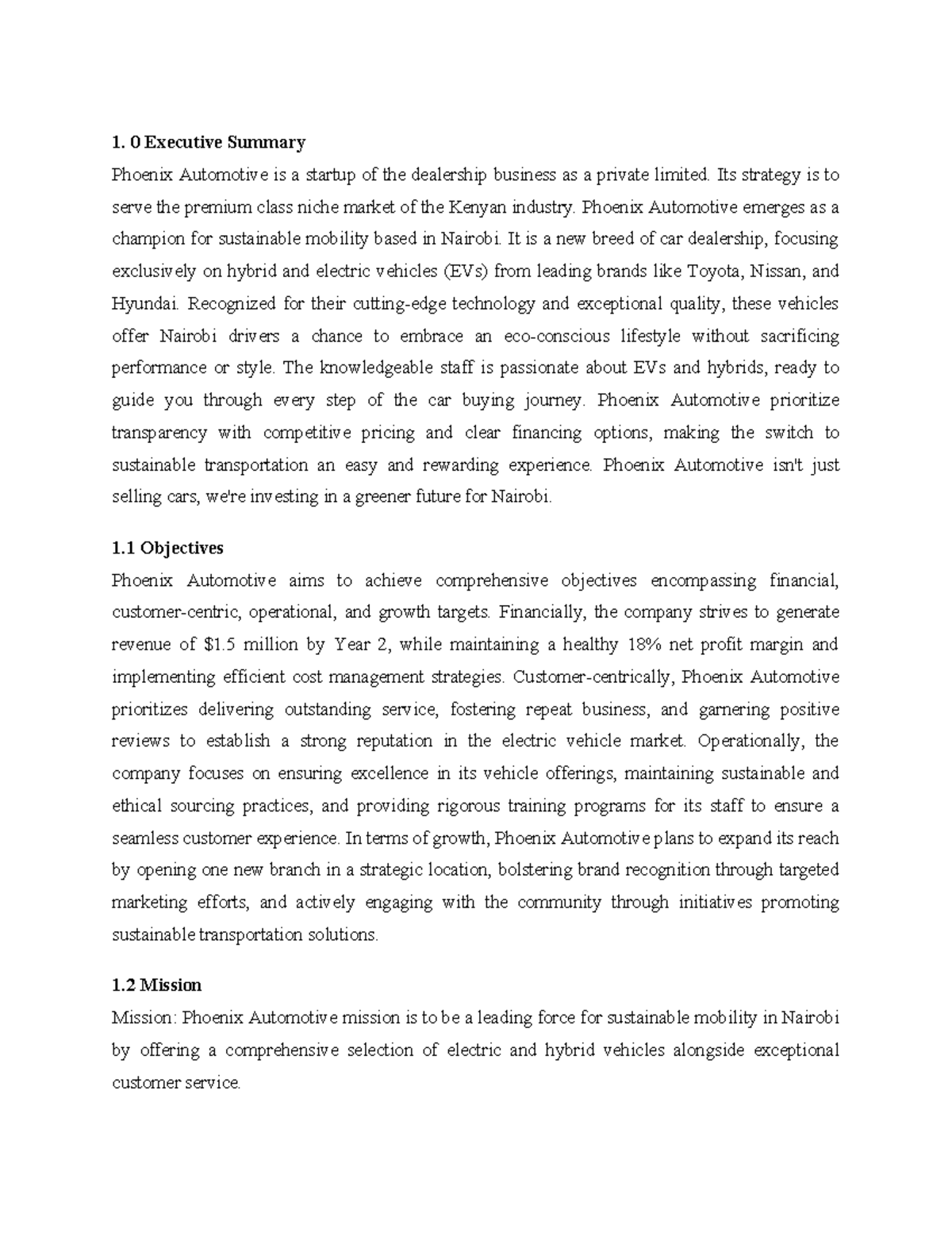 Car delearship business plan (Autosaved) - 0 Executive Summary Phoenix ...