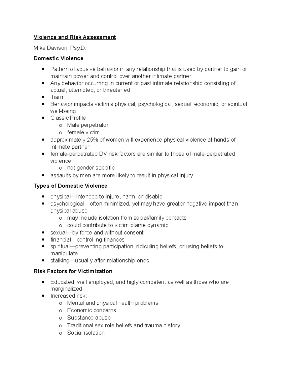 720 Domestic Violence - Overview of DV Risk Assessment - Violence and ...