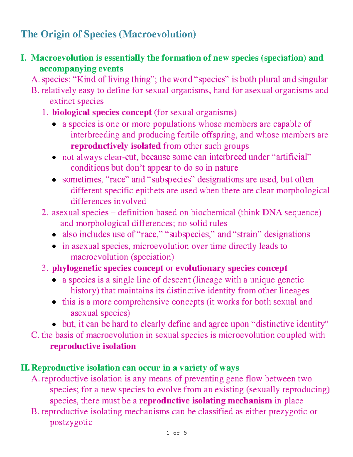 Macroevolution - Lecture notes 19 - The Origin of Species ...