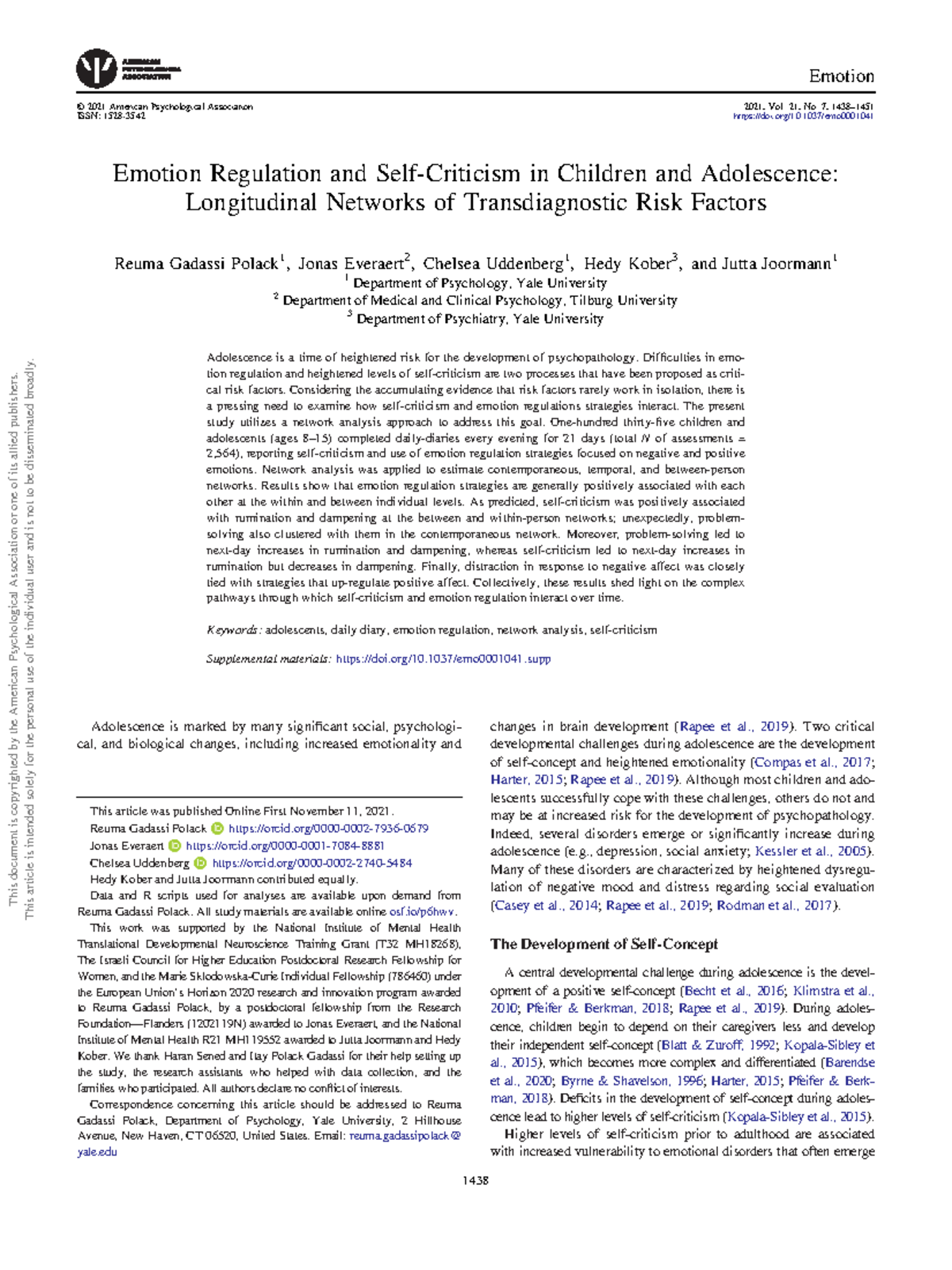 Emotion Regulation And Self Criticism In Children And Adolescence