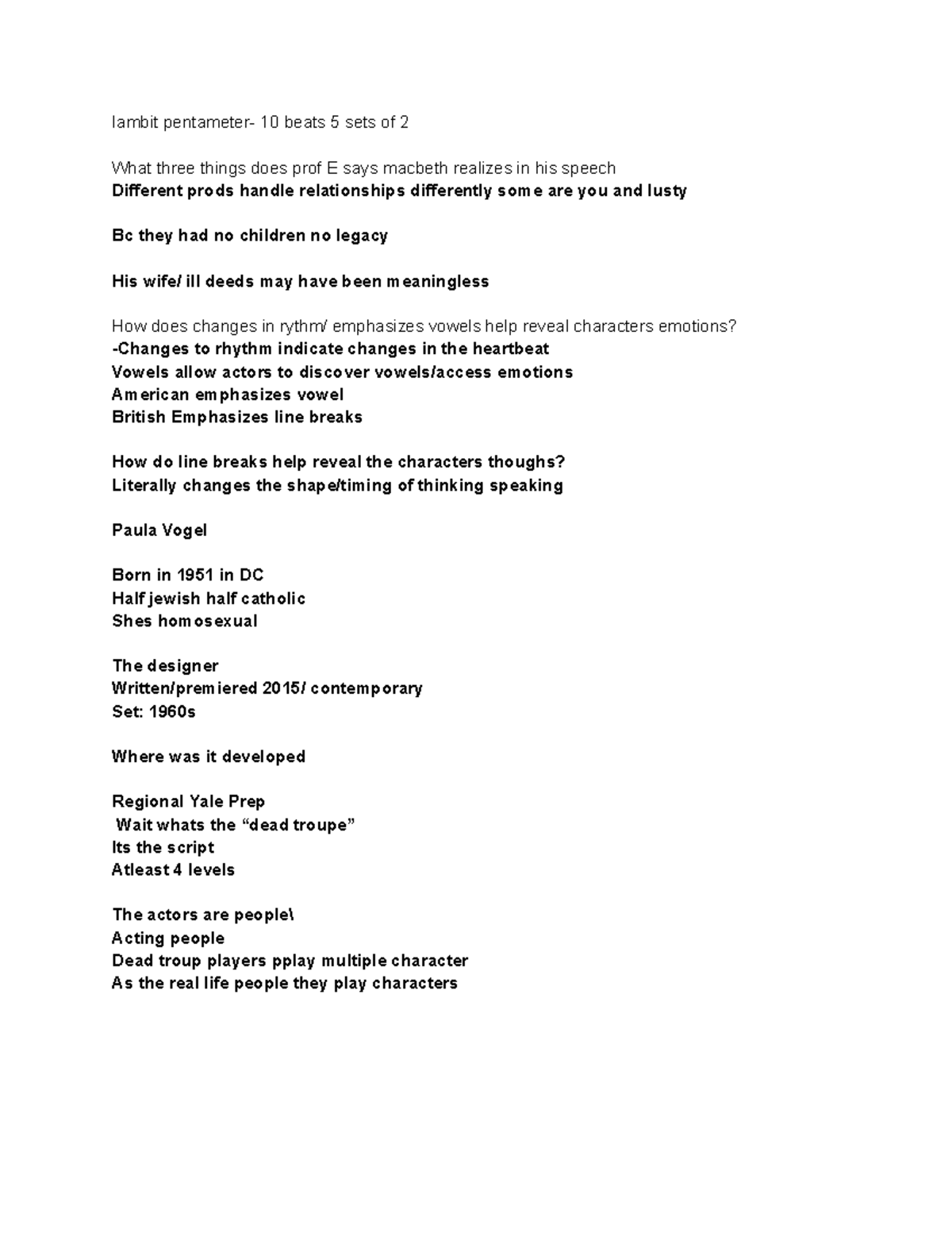 Theatre fishbowl notes - Iambit pentameter- 10 beats 5 sets of 2 What ...