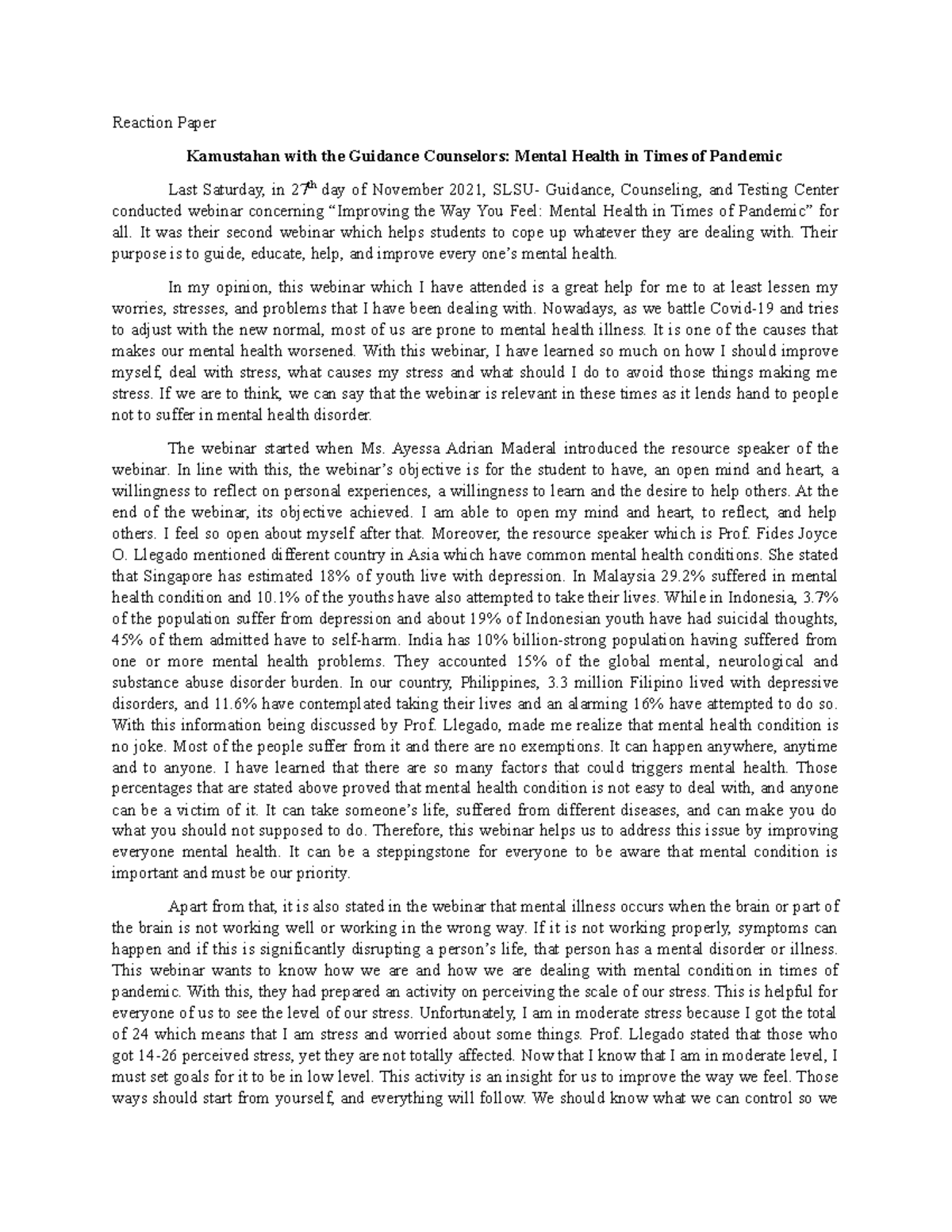 Reaction Paper - Understanding the Self - Reaction Paper Kamustahan ...