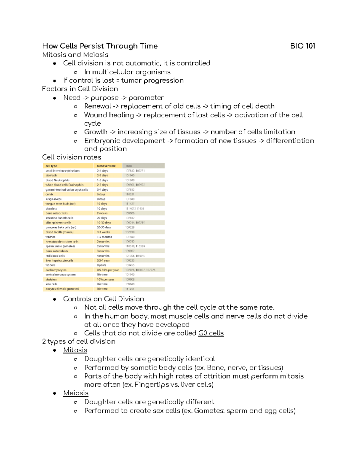 How Cells Persist Through Time - BIO 101 - Dr. Canning - How Cells ...