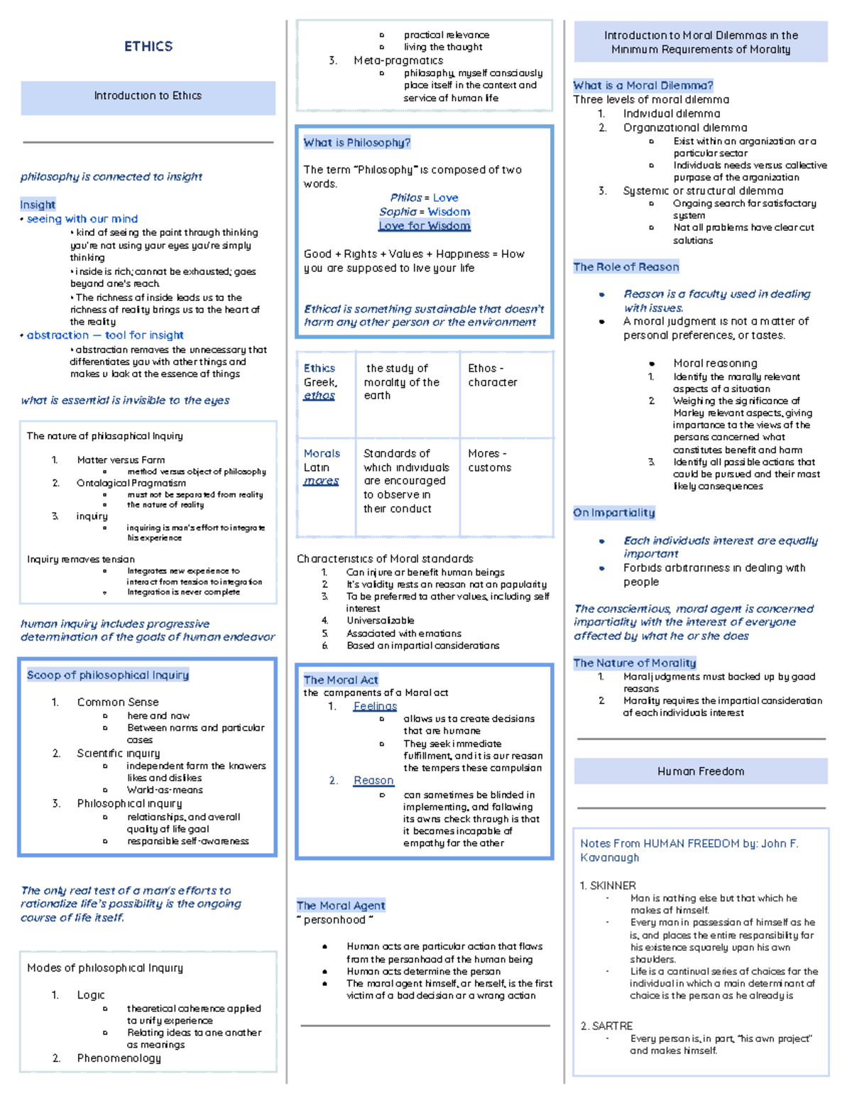 Ethics Lecture Notes - ETHICS Introduction to Ethics philosophy is ...