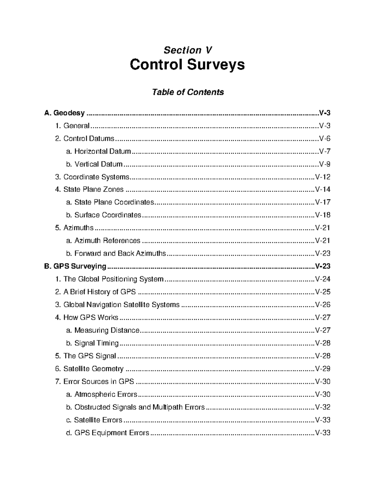 Section V - Control Surveys - Section V Control Surveys A. Geodesy ...