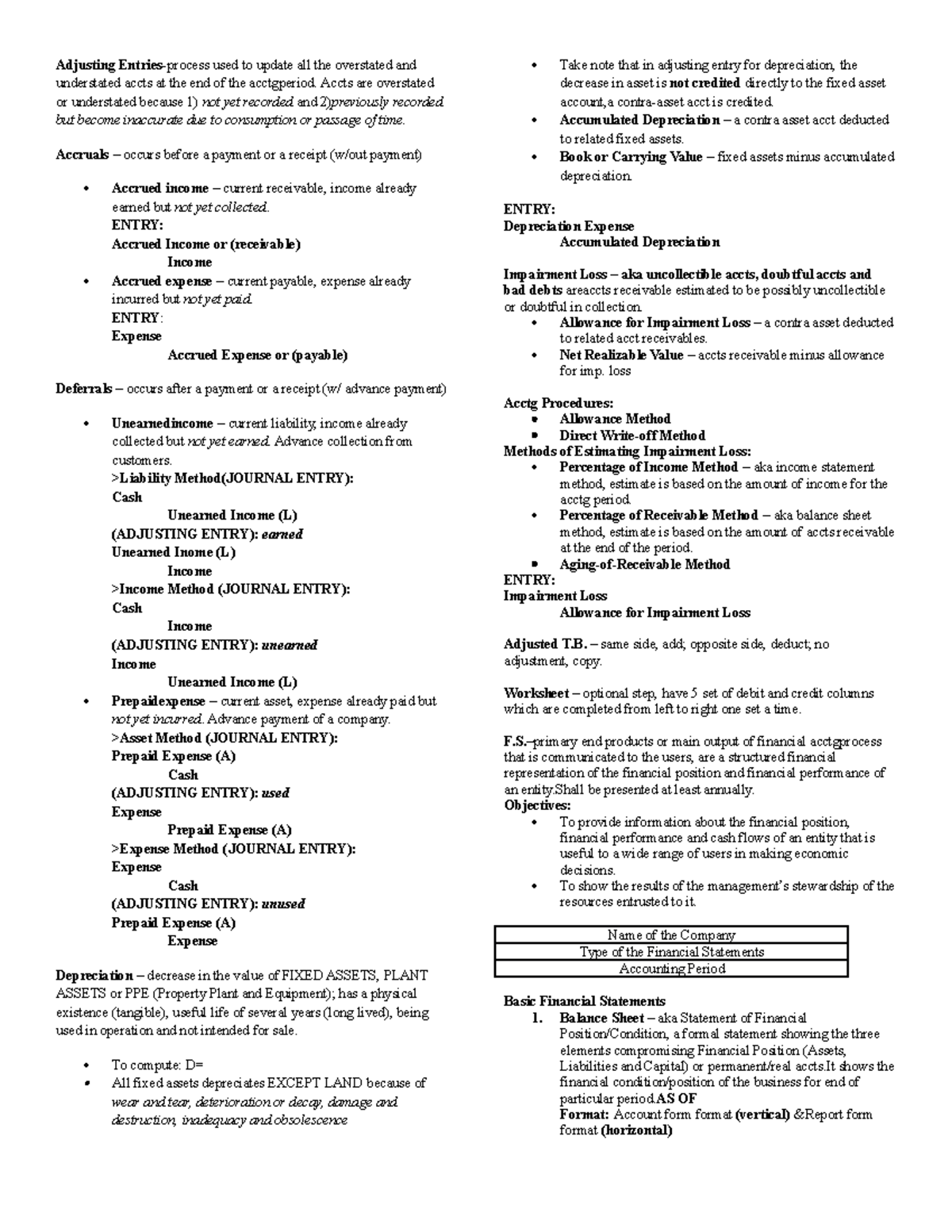 Accounting-reviewwer - Adjusting Entries-process used to update all the ...