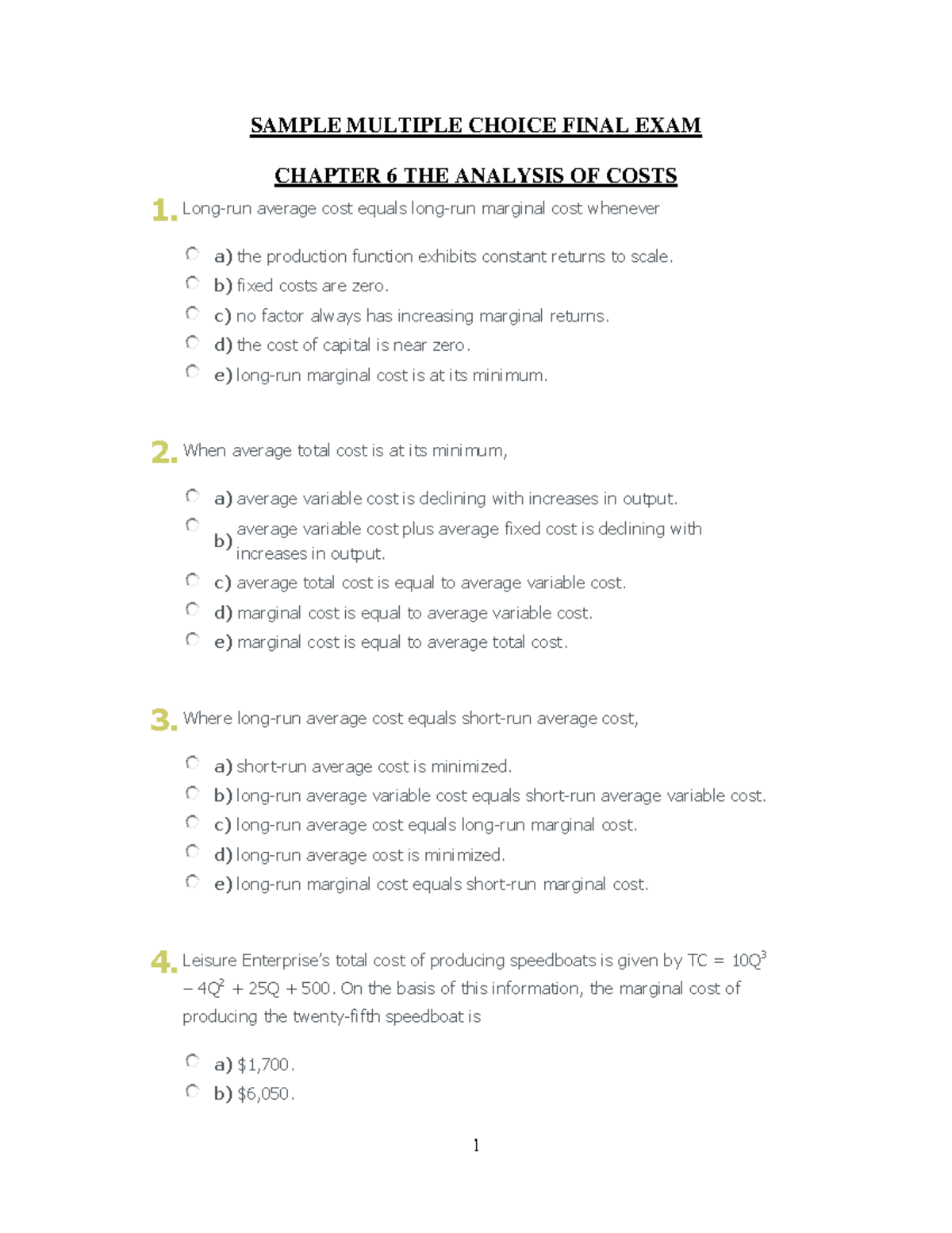 FALL 2018- Sample Multiple Choice Final EXAM - SAMPLE MULTIPLE CHOICE ...