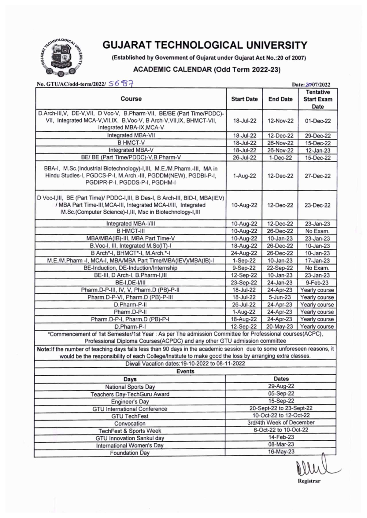 Academic calender 22 23 948726 - Bachelor of engineering - Studocu