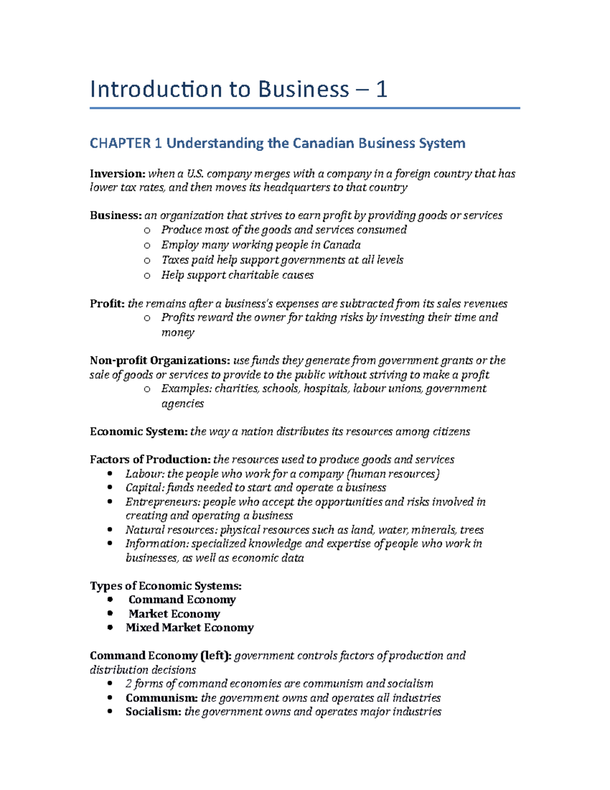 MGMT*1000-0213 - Summary Introduction to Business - Introduction to ...