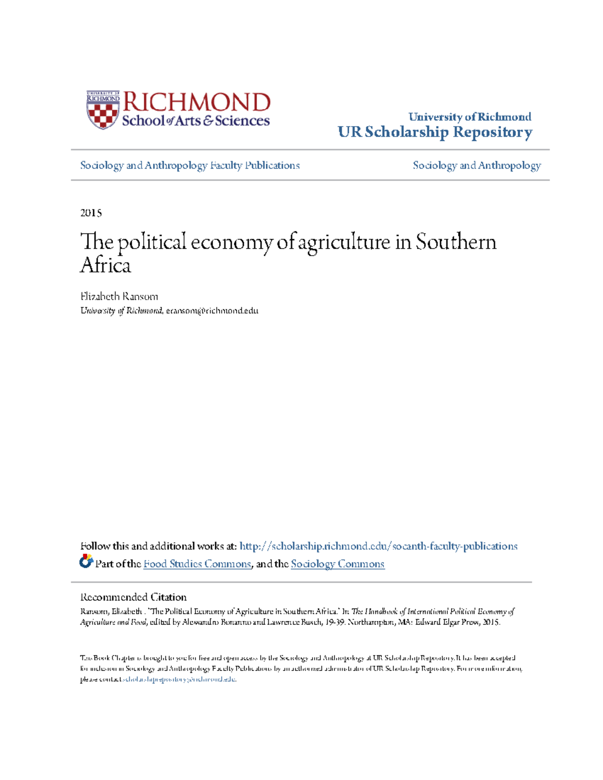 The political economy of agriculture in Southern Africa - University of ...