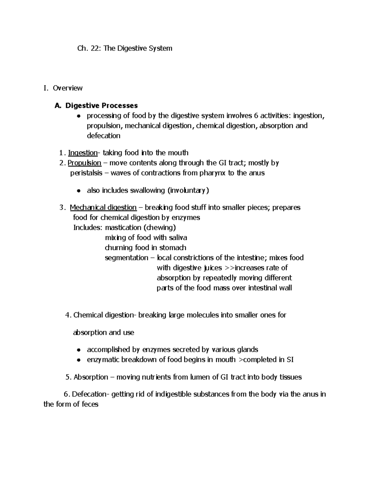Digestive system - Lecture notes 22 - Ch. 22: The Digestive System I ...
