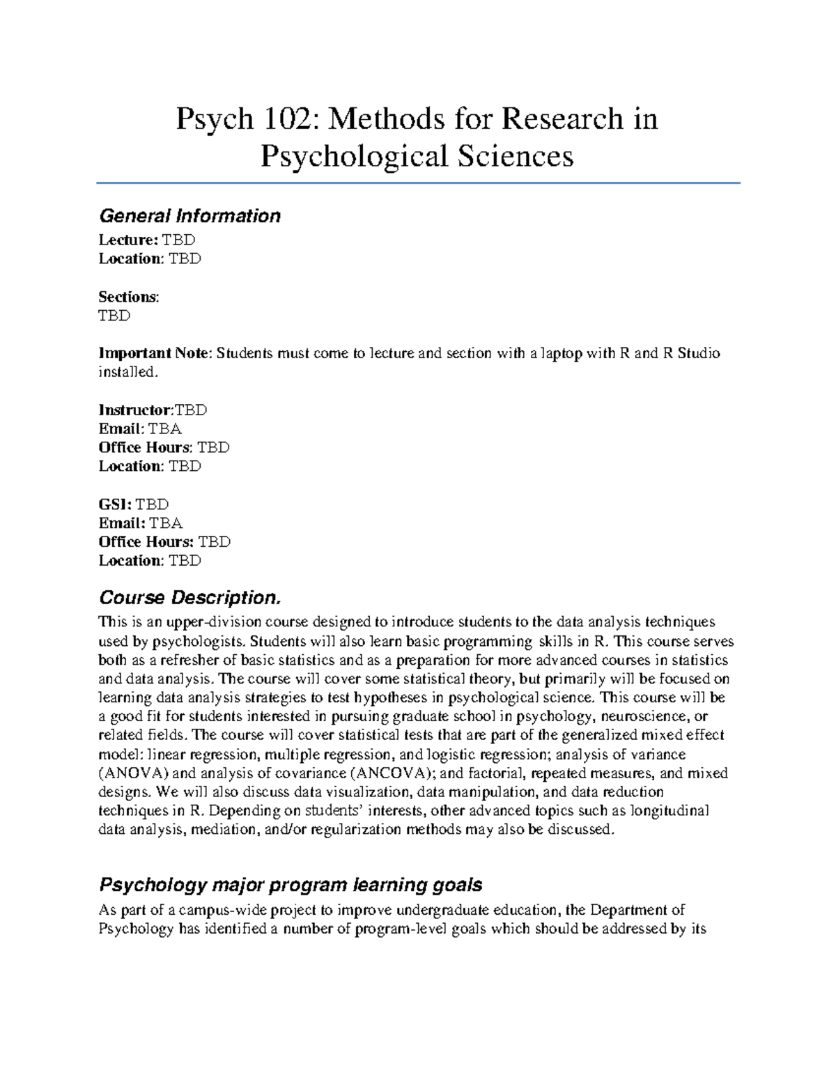 Psych 125 - Psych 102: Methods for Research in Psychological Sciences ...