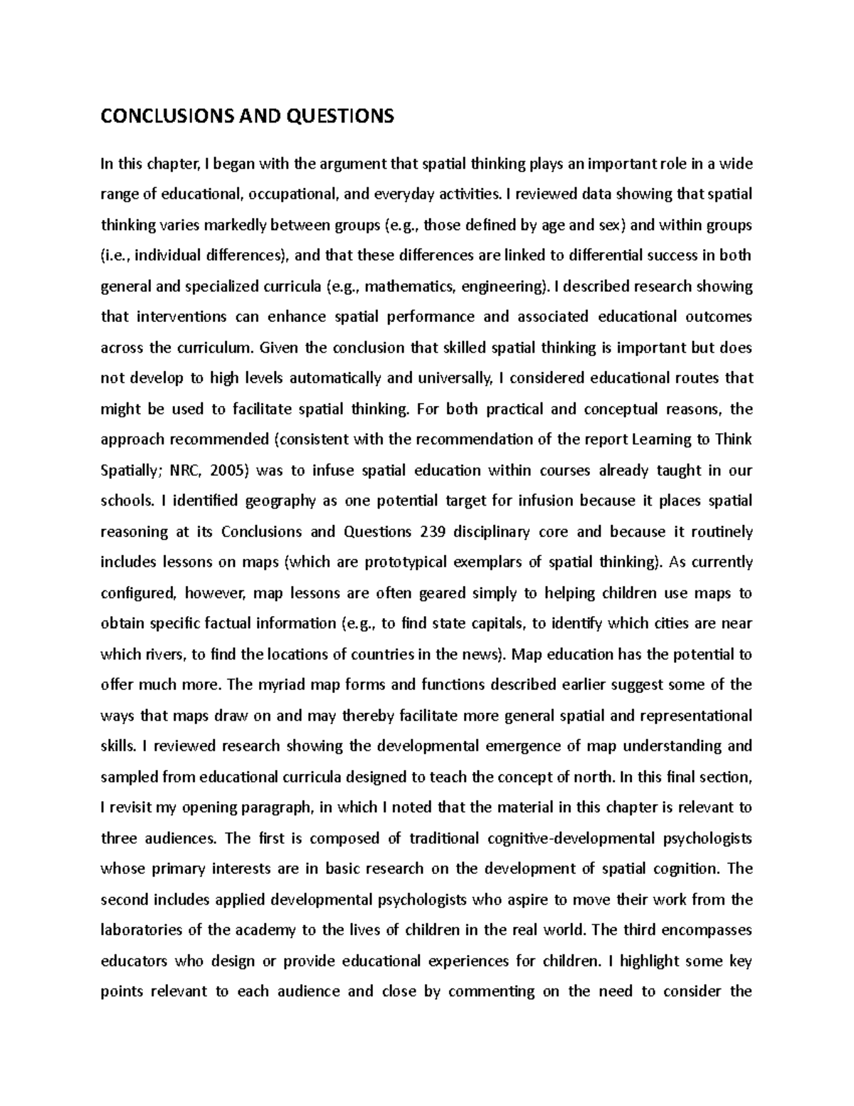 Conclusions AND Questions - CONCLUSIONS AND QUESTIONS In this chapter ...