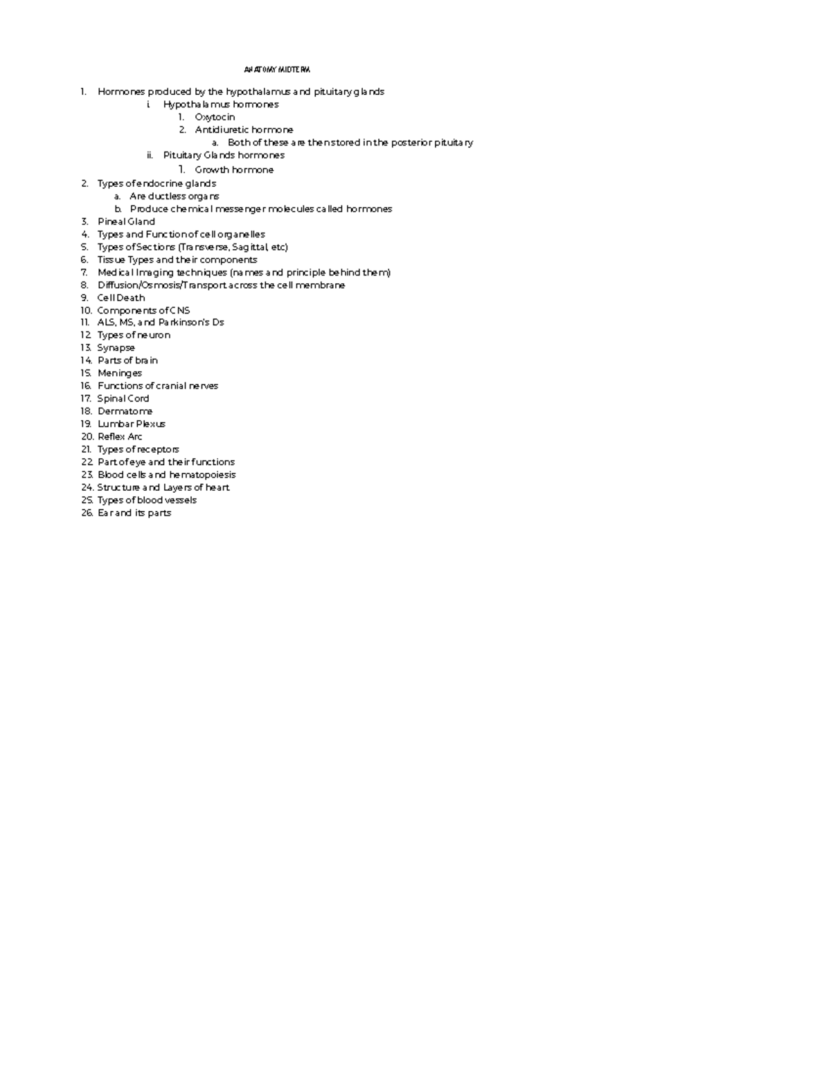 Anatomy Midterm study guide - ANATOMY MIDTERM Hormones produced by the ...