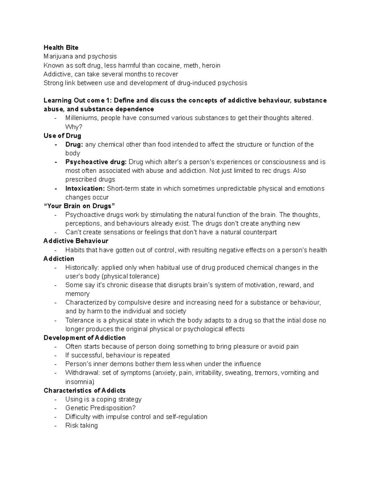 Drug Use and Addiction - HS1001 - Health Bite Marijuana and psychosis ...