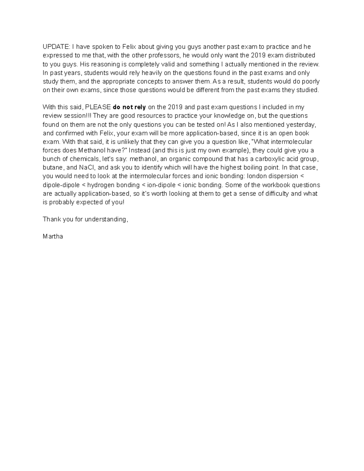 Update on Extra Practice Exam - UPDATE: I have spoken to Felix about ...