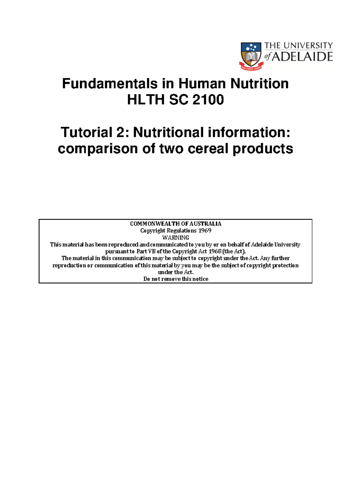 FHN 2020 Tutorial 2 Food labelling and information - Fundamentals in ...