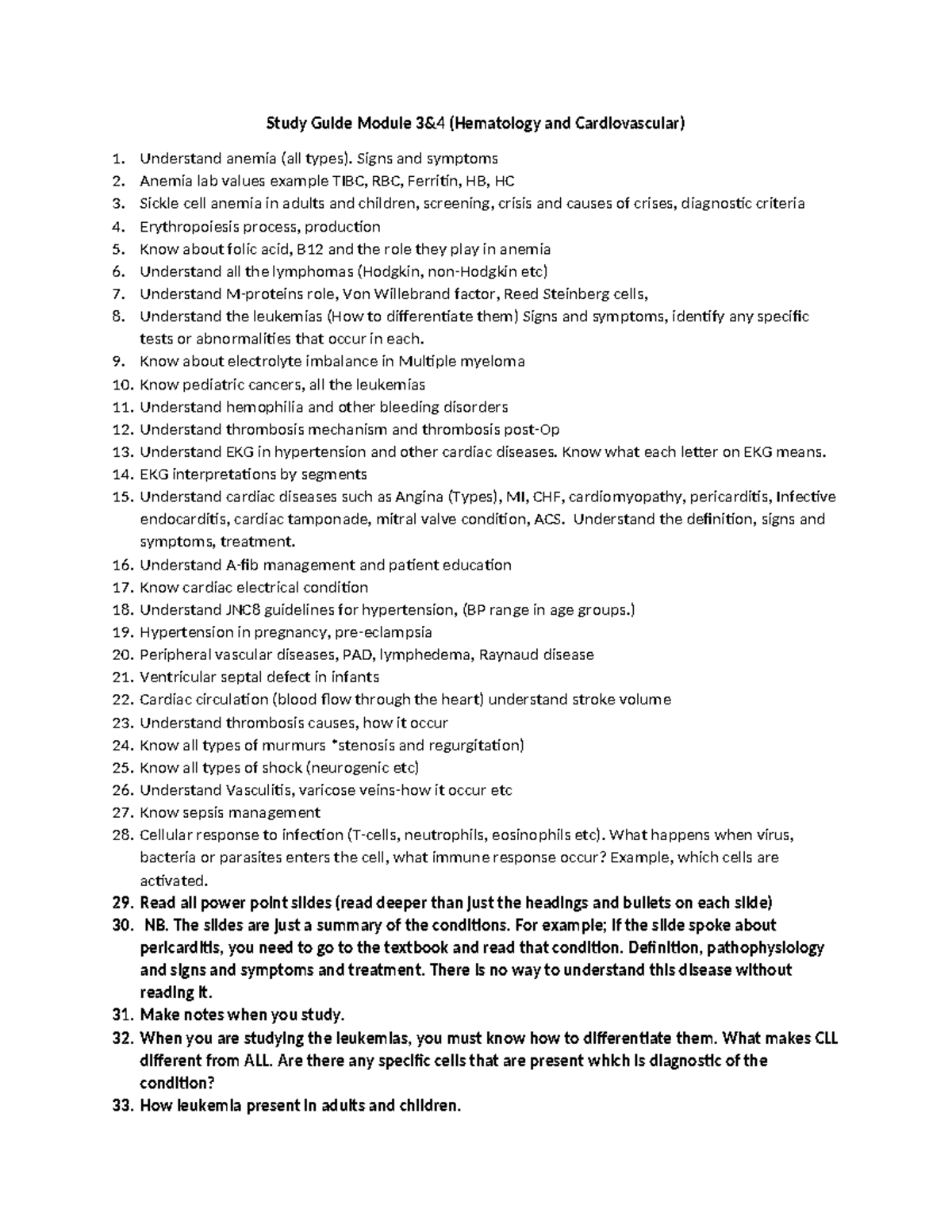 Study Guide Hematology and Cardiovascular - Study Guide Module 3&4 ...