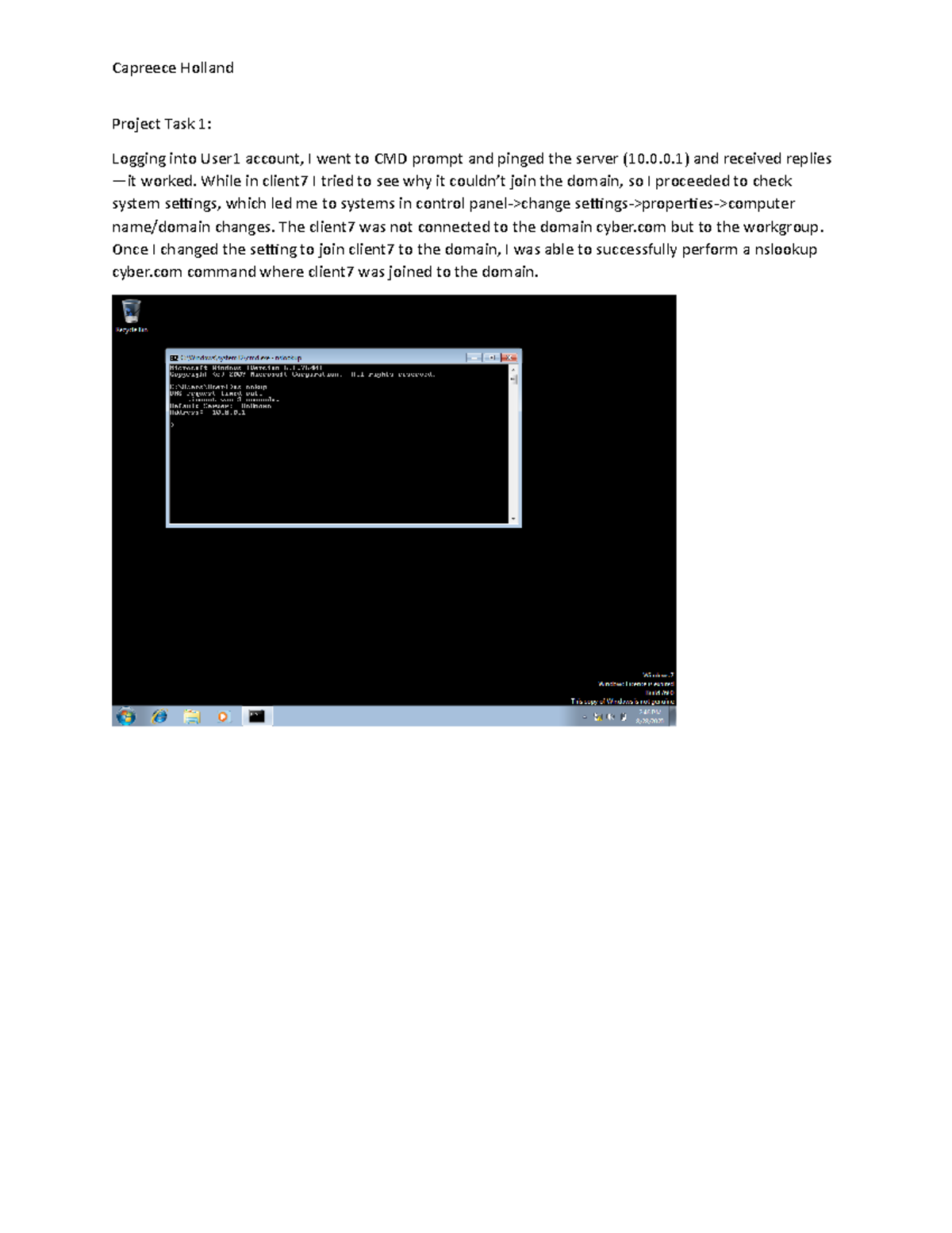 Microsoft Security Final Project - Project Task 1: Logging into User1 account, I went to CMD ...