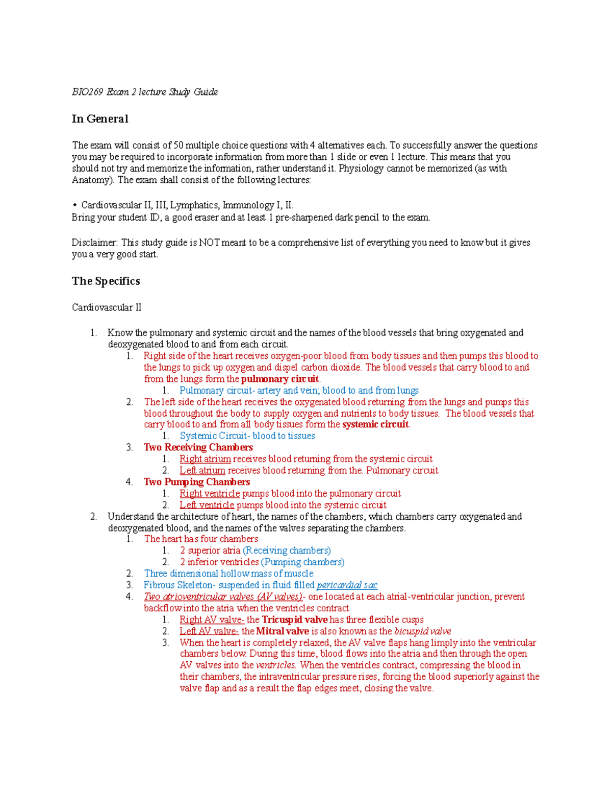 BIO269 Exam 2 lecture Study Guide - BIO269 Exam 2 lecture Study Guide ...