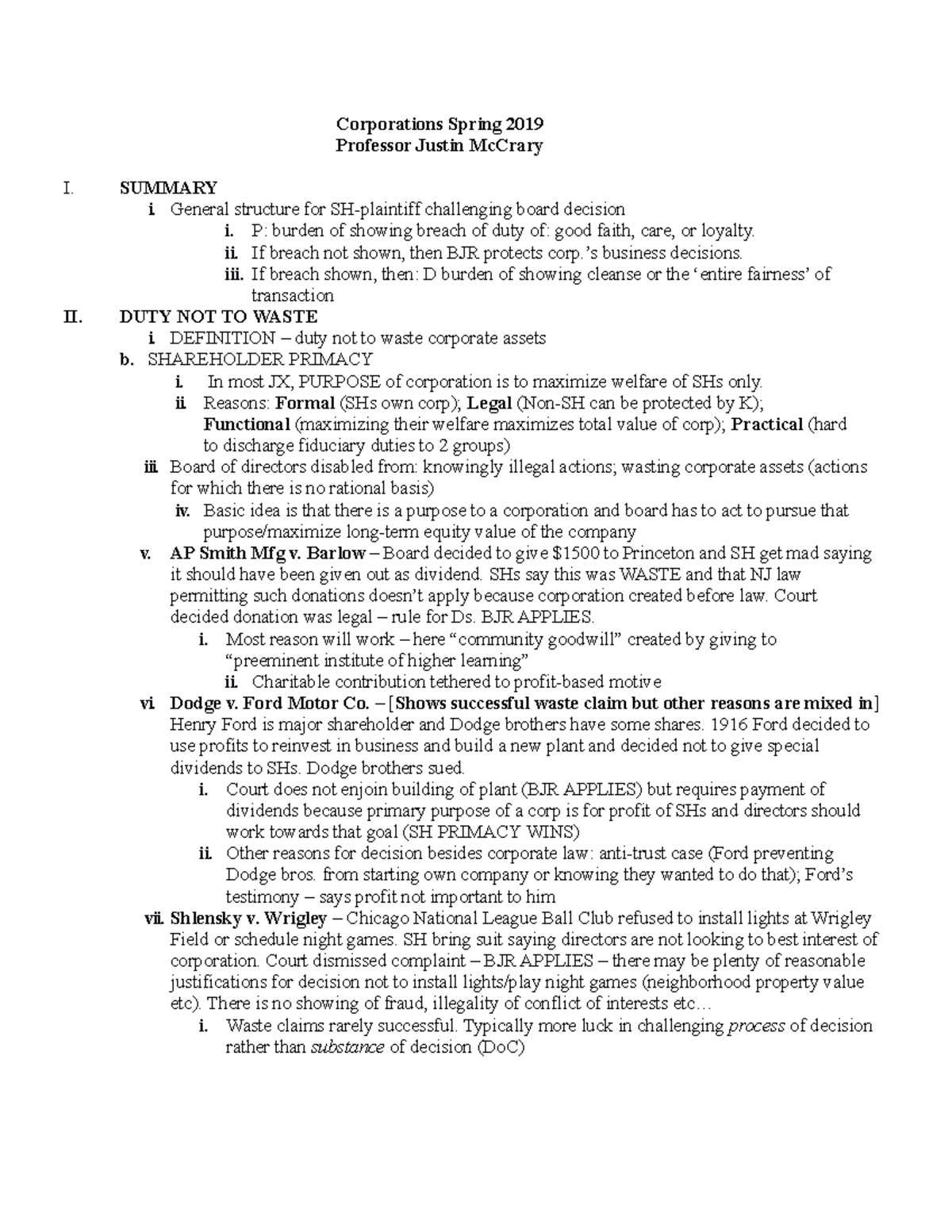 Mc Crary Corporations Spring 2019 - Corporations Spring 2019 Professor ...