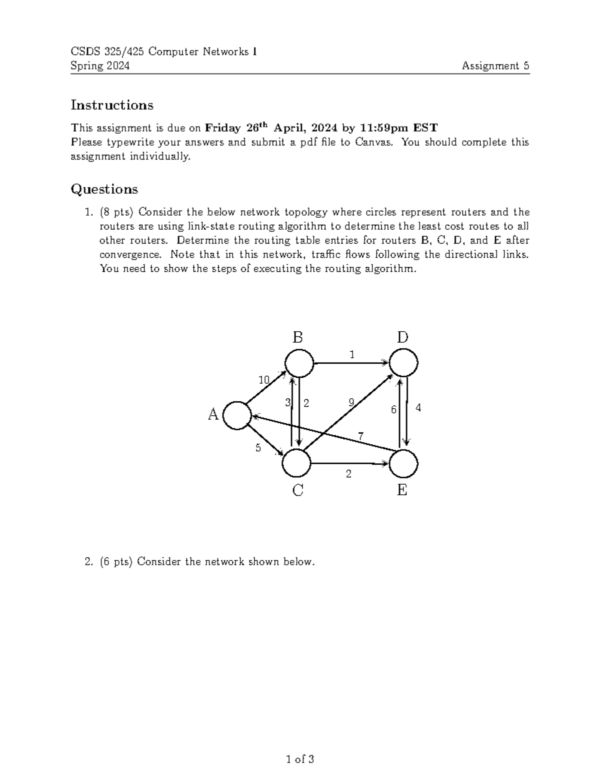 Written Homework 5 - CSDS 325/425 Computer Networks I Spring 2024 Assignment 5 Instructions This ...