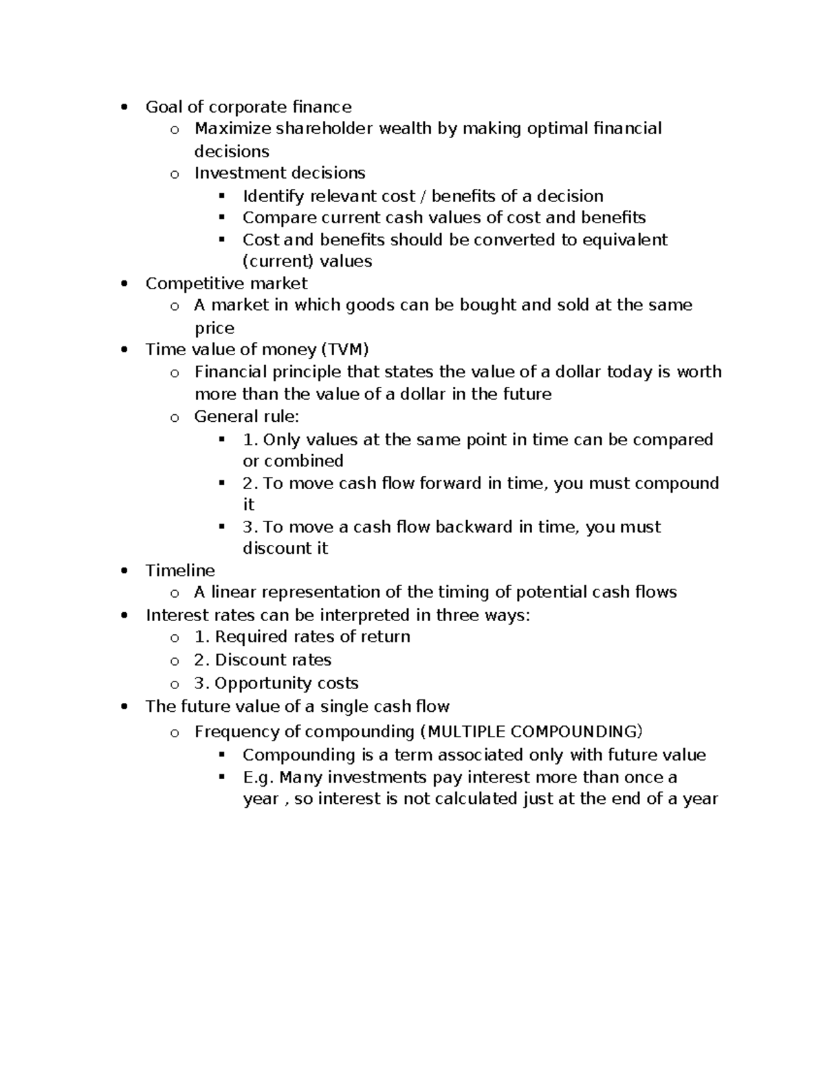 3rd lecture fina 1221 - Goal of corporate finance o Maximize ...