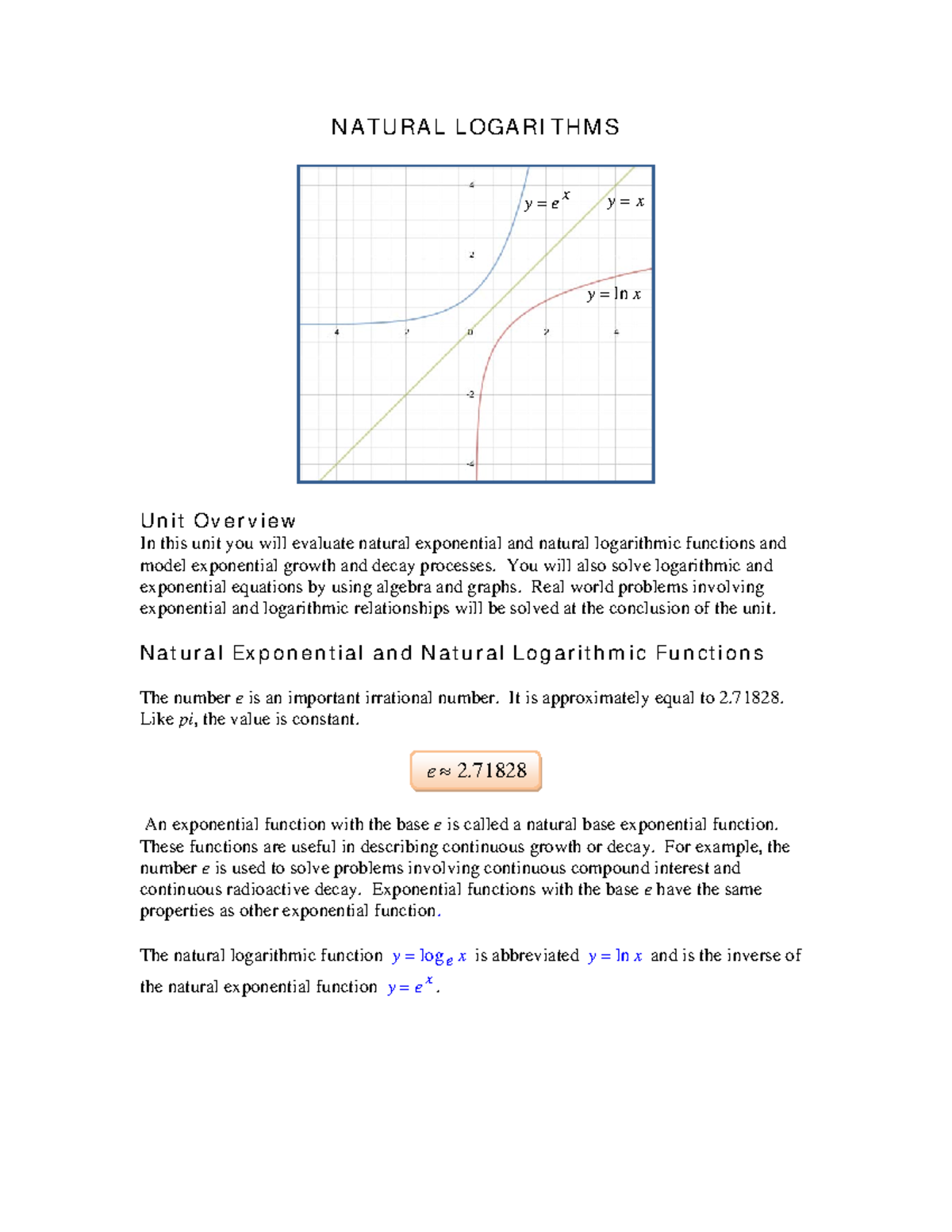 Mathalgiibu 20 Natural Logs - NATURAL LOGARITHMS Unit Overview In this ...