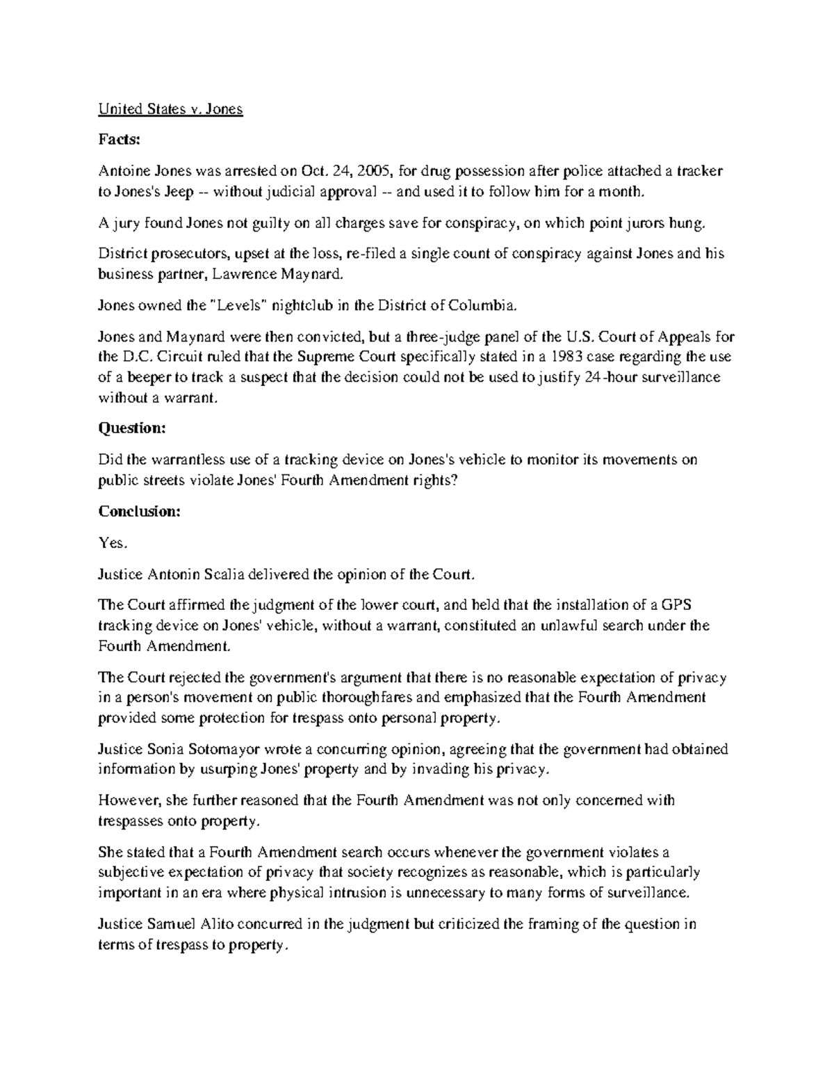 11-5-19 Briefs - United States v. Jones Facts: Antoine Jones was ...