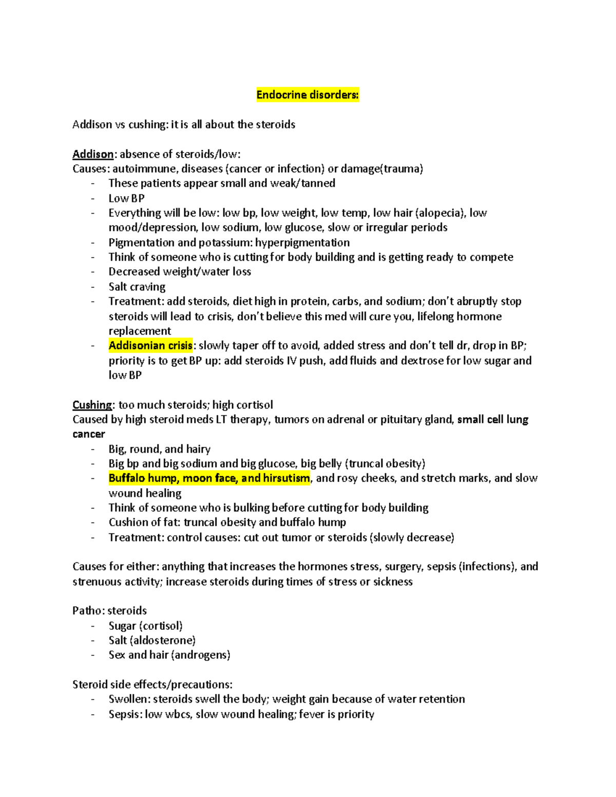 Nclex Prep Notes - Endocrine disorders: Addison vs cushing: it is all ...