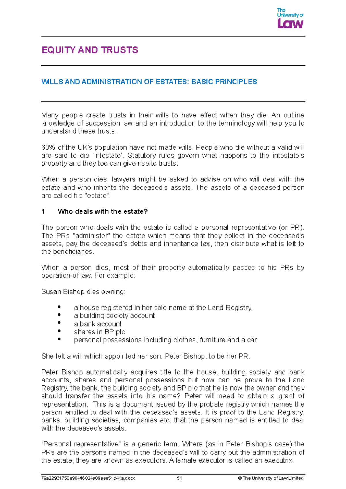 Wills AND Administration OF Estates- Basic Principles - EQUITY AND ...