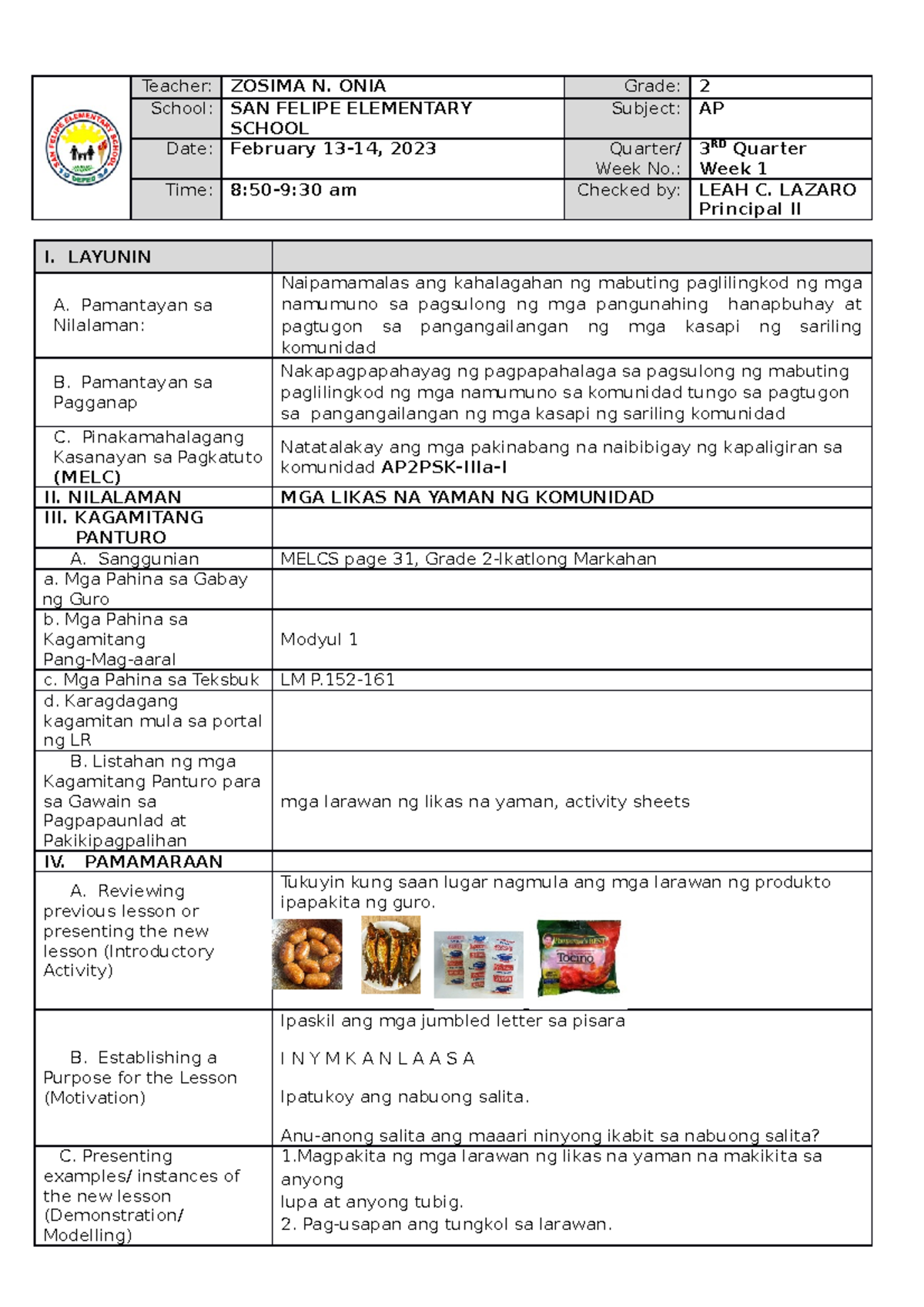 DLP-AP-Q3-D1 - DETAILED LESSON PLAN - Teacher: ZOSIMA N. ONIA Grade: 2 ...