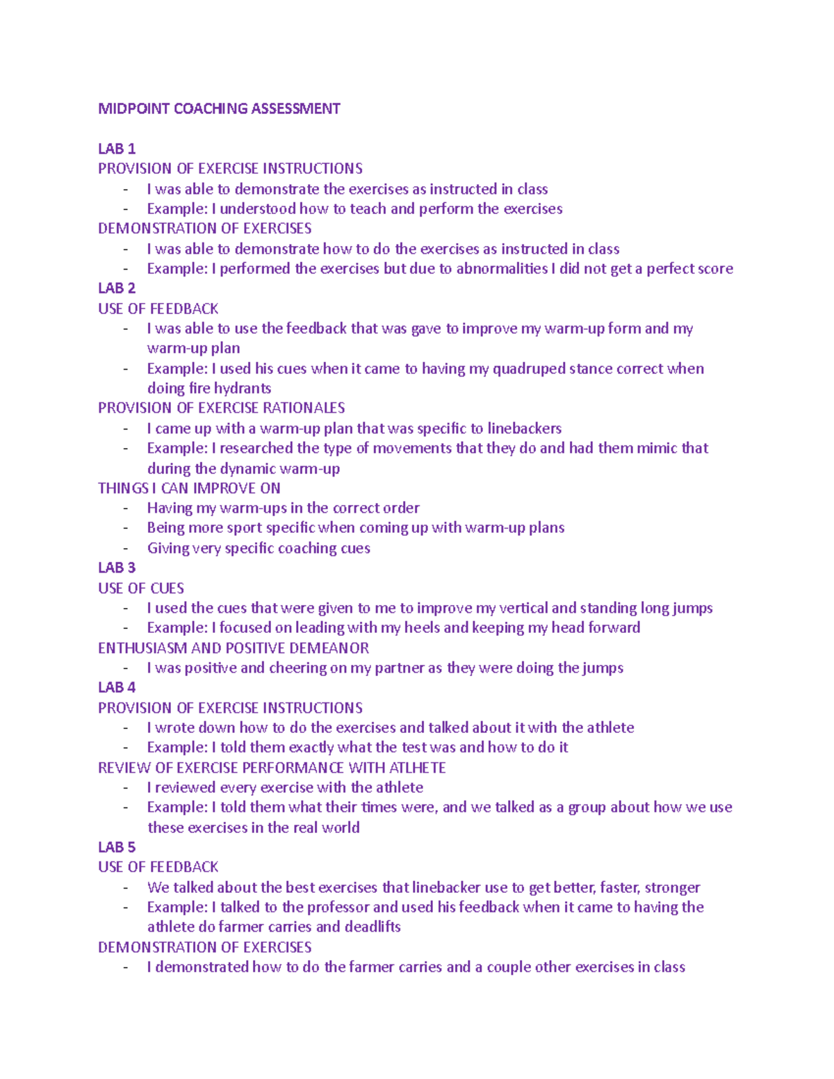 Midpoint Coaching Assessment - MIDPOINT COACHING ASSESSMENT LAB 1 ...